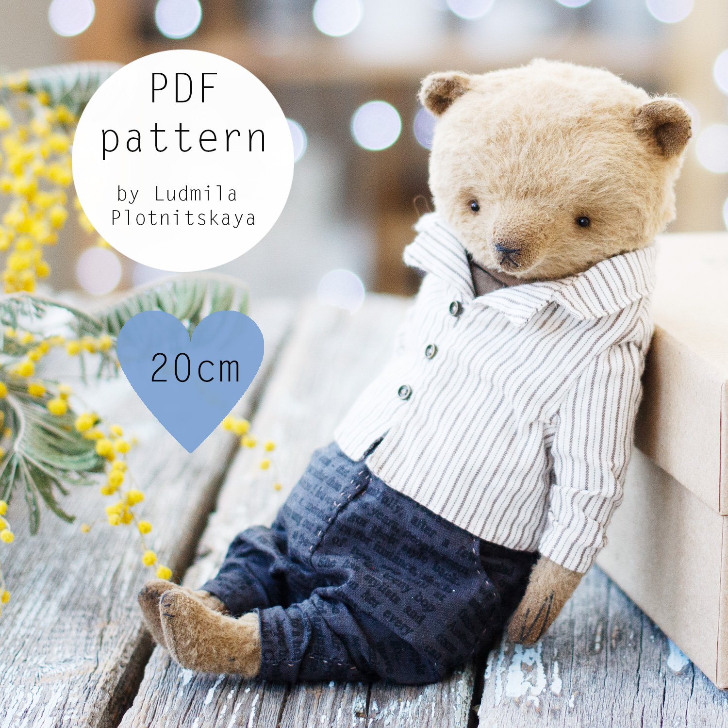 Artist teddy bear pattern, sewing teddy bear pattern 20 cm | Inspire Uplift