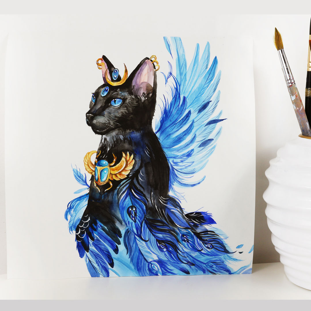 Bastet Painting Cat Bastet Original Art Egyptian Cat Waterco - Inspire ...