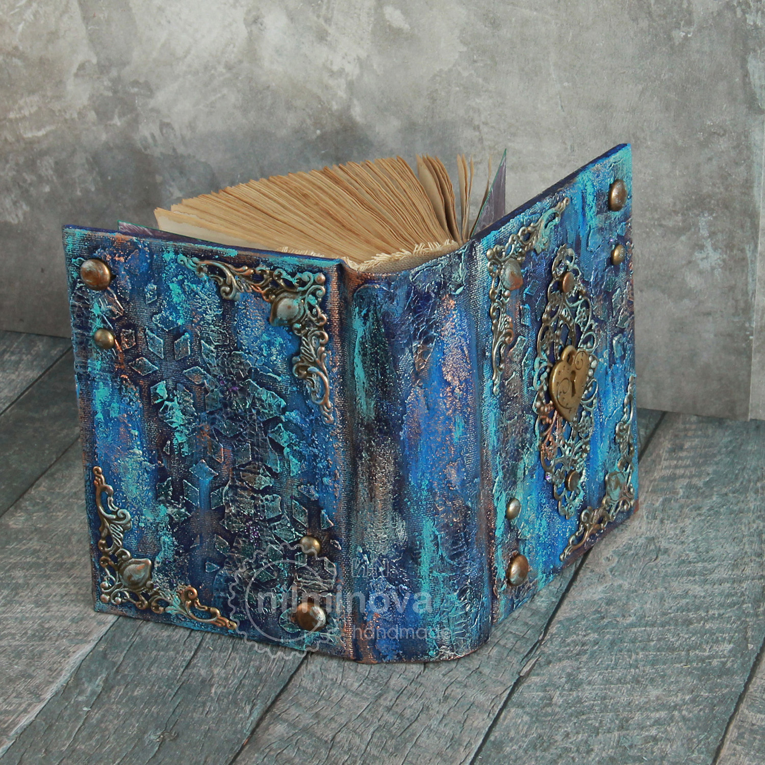 Blue gold notebook Pocket book Small blank journal diary - Inspire Uplift