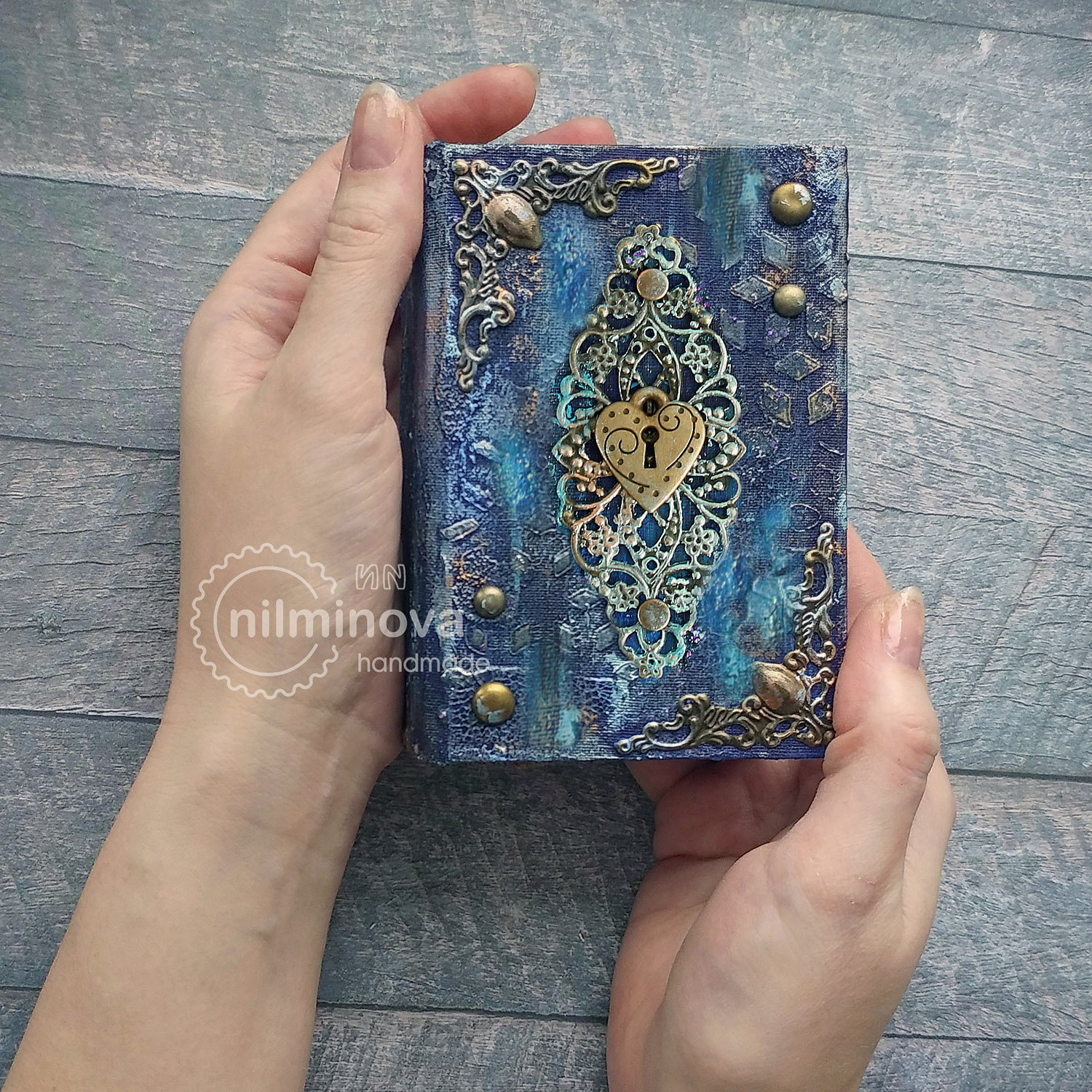 Blue gold notebook Pocket book Small blank journal diary - Inspire Uplift