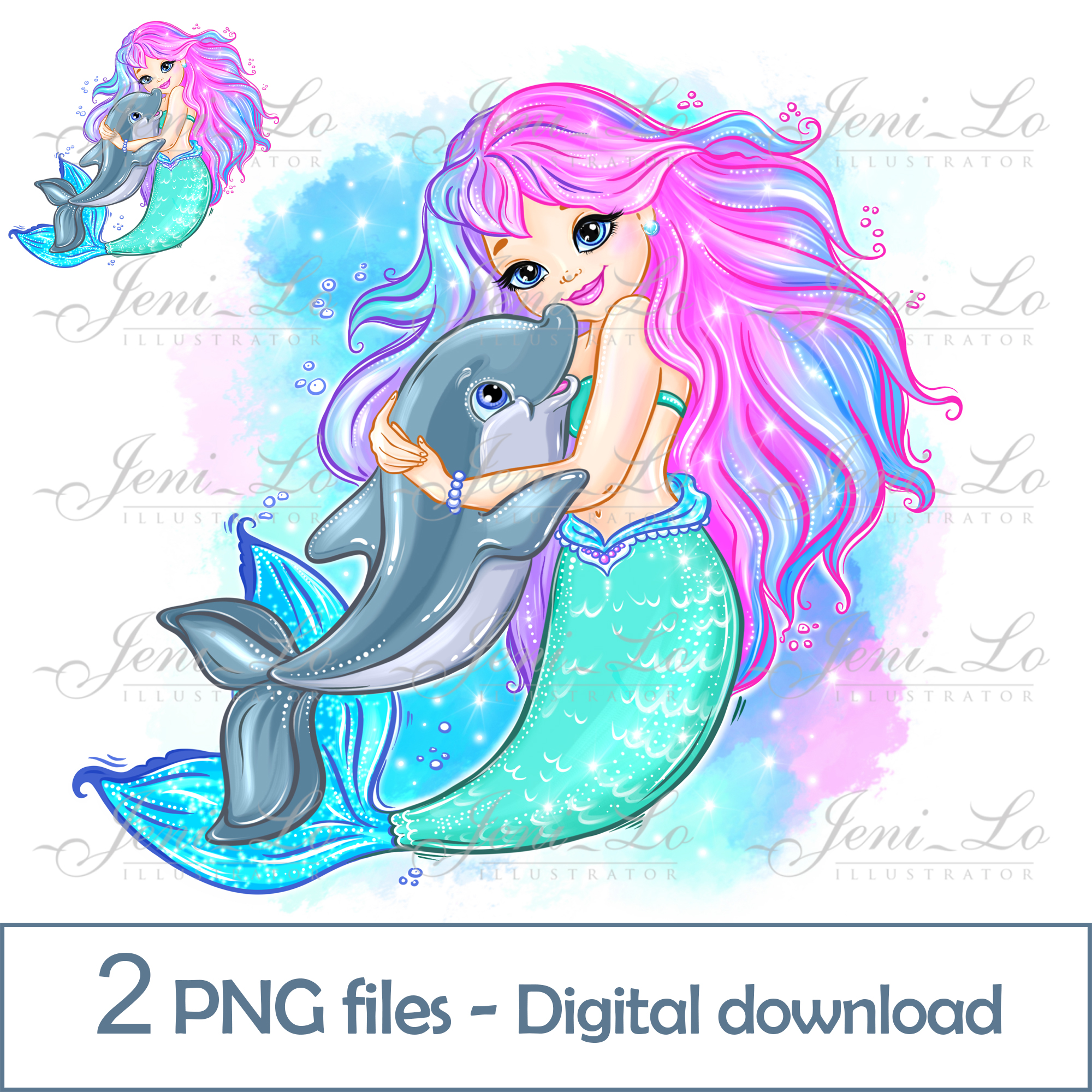 Mermaid and Dolphin 2 PNG files little mermaid Clipart sea P - Inspire ...