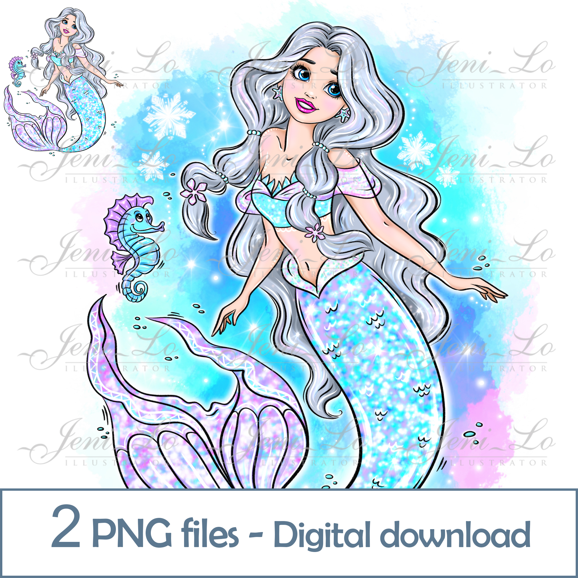 Snow Princess Mermaid 2 PNG files sea Princess Clipart Subli - Inspire ...