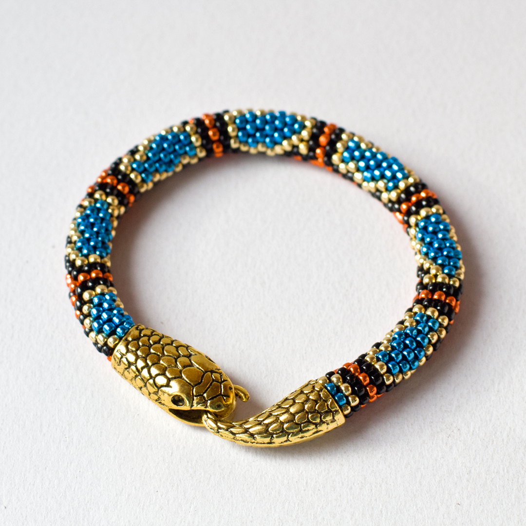 Snake bracelet for women , Black beaded bracelet, Ouroboros - Inspire ...