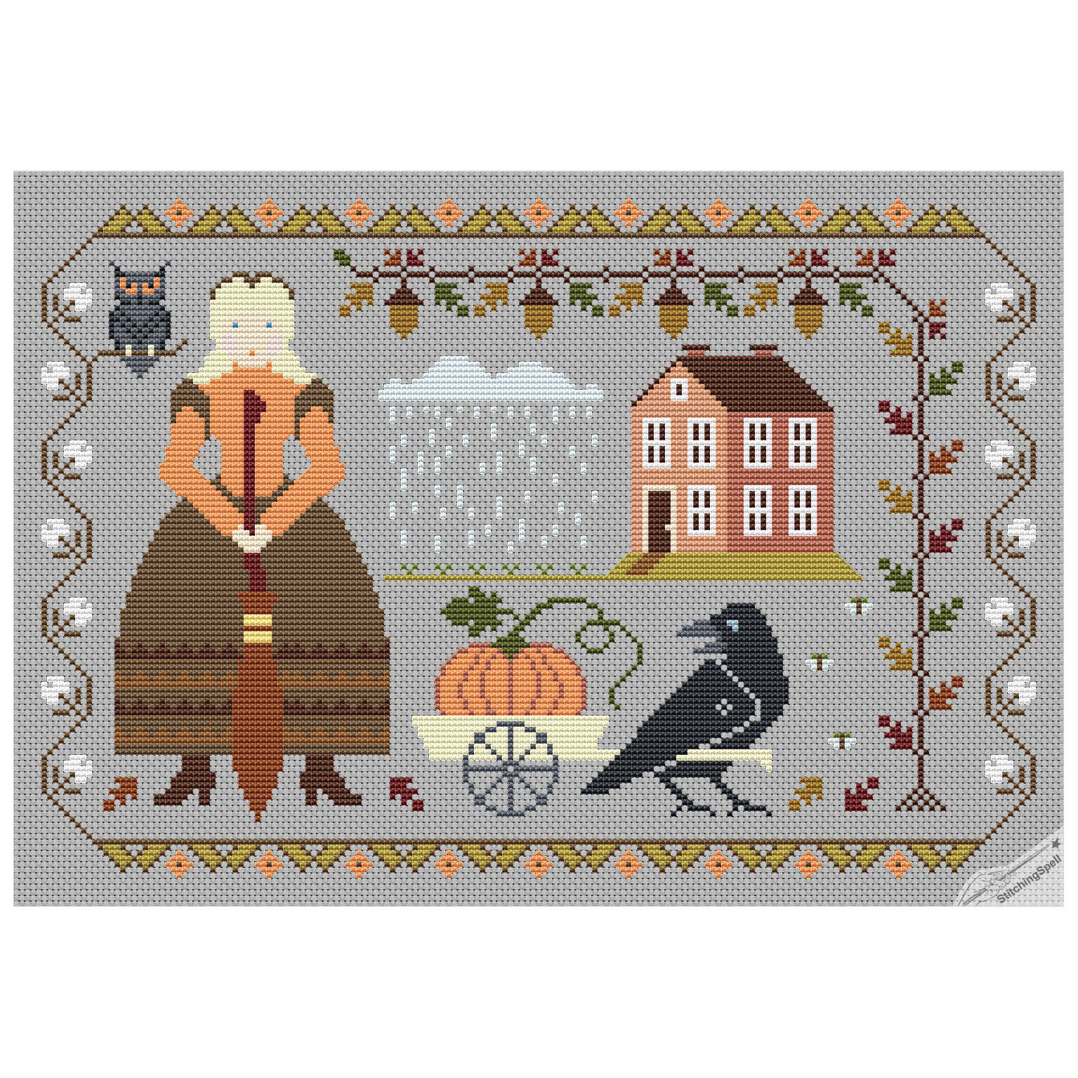 Autumn Season Cross Stitch Pattern Modern Folk Embroidery 2 - Inspire ...