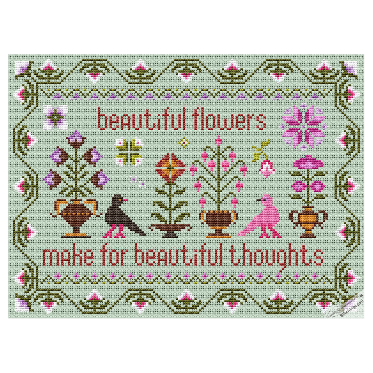 Primitive Cross Stitch Pattern Modern Folk Embroidery - Inspire Uplift