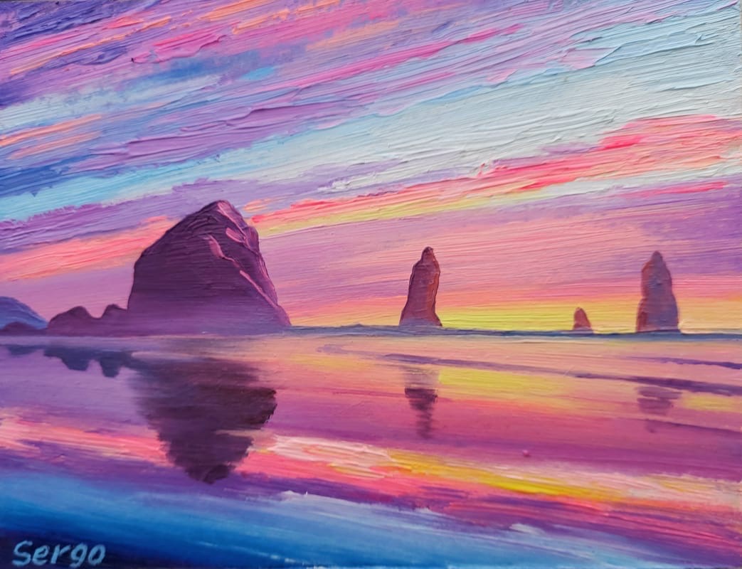 Dawn over the Pacific Ocean Original Oil Art On Cardboard | Inspire Uplift