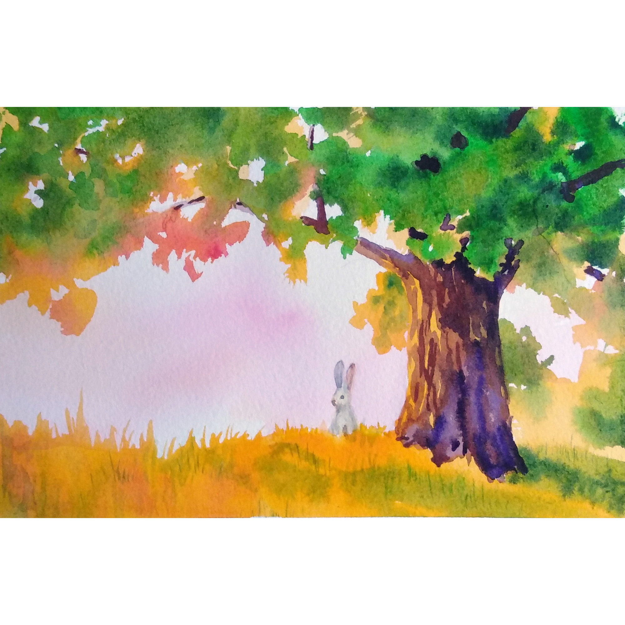 Oak Tree Painting Fantasy Forest Original Watercolor Rabbit | Inspire ...