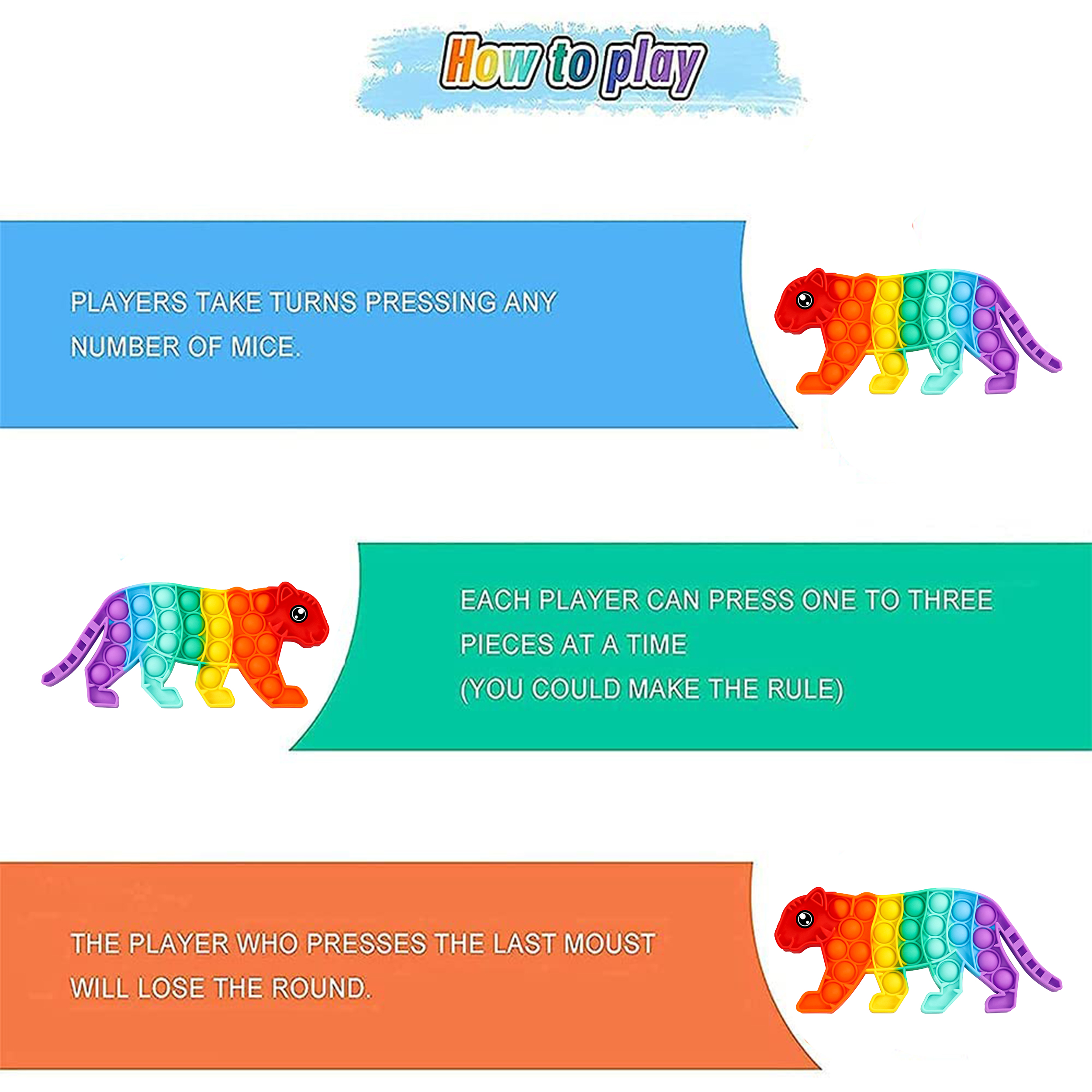 Rainbow Tiger Push Pop Fidget Toys for Kids - Inspire Uplift