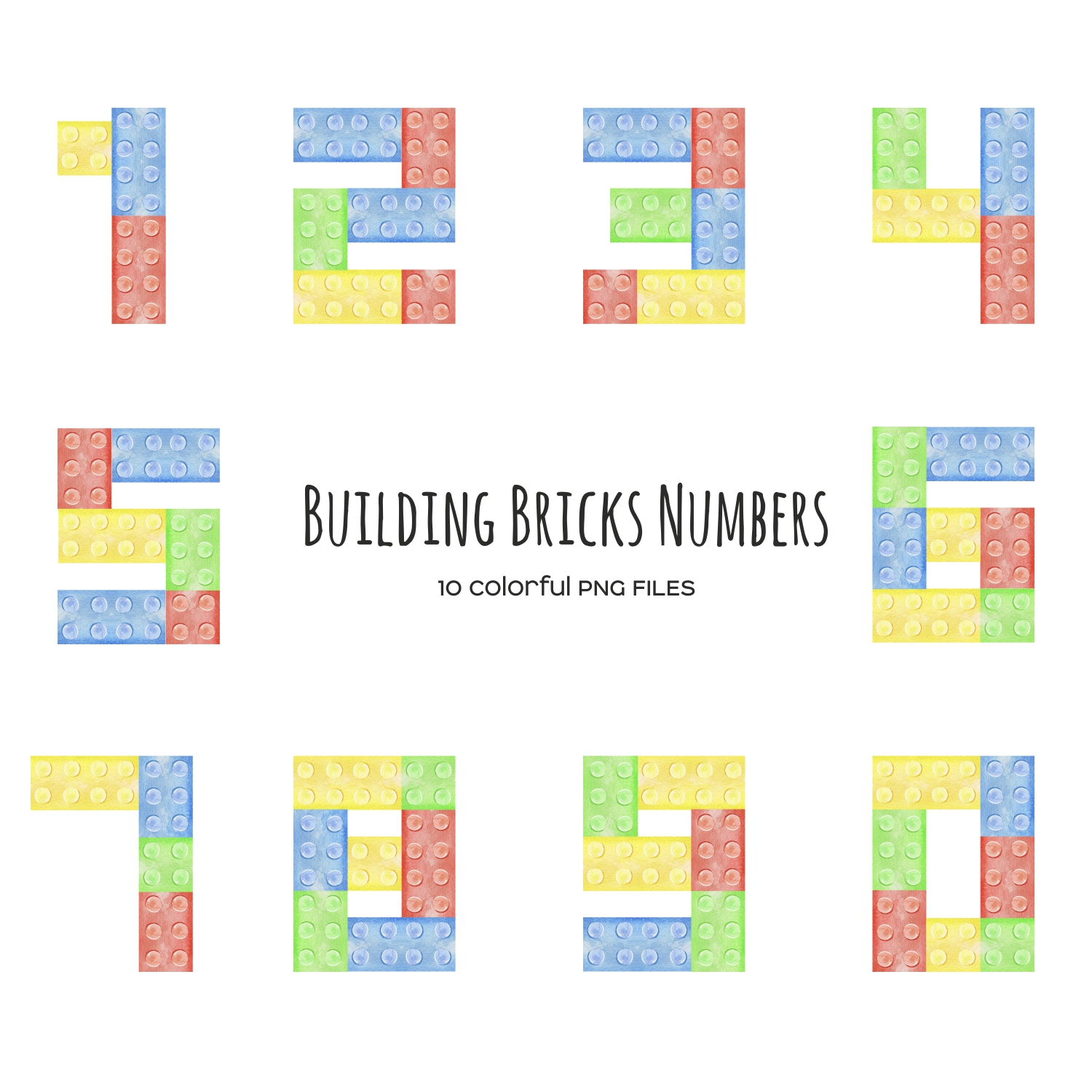 Watercolor Plastic Building Bricks Numbers Digits 0-9 | Inspire Uplift
