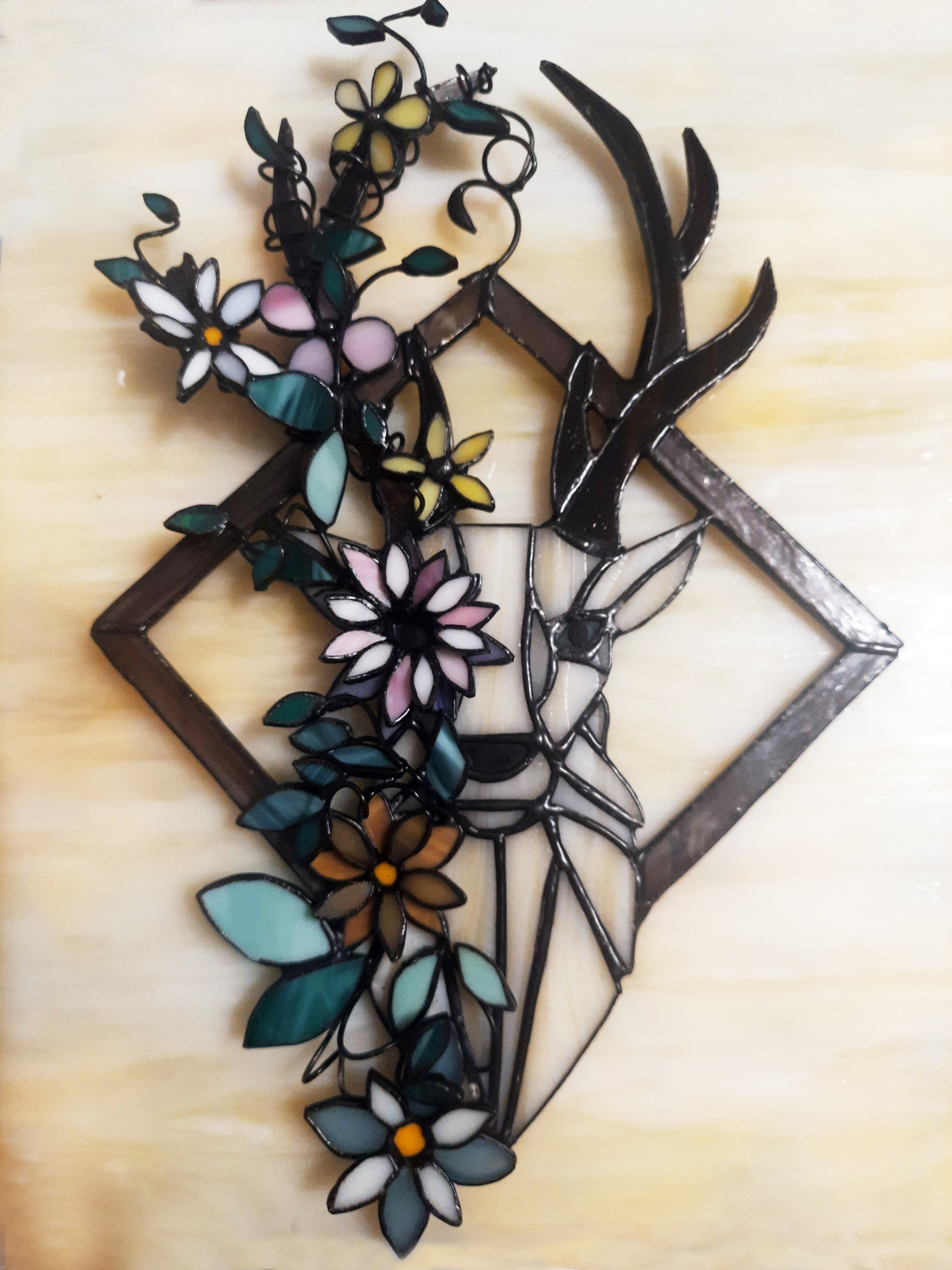 Deer suncatcher, Flowers stained glass window hangings, Gard - Inspire ...
