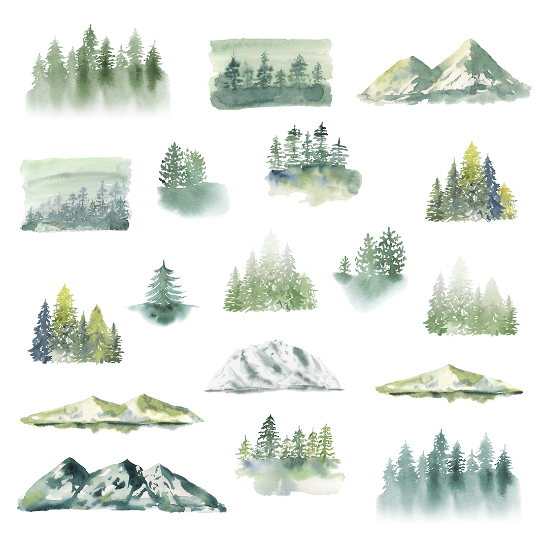 Watercolor forest tree clipart, landscapes, woodland pine - Inspire Uplift