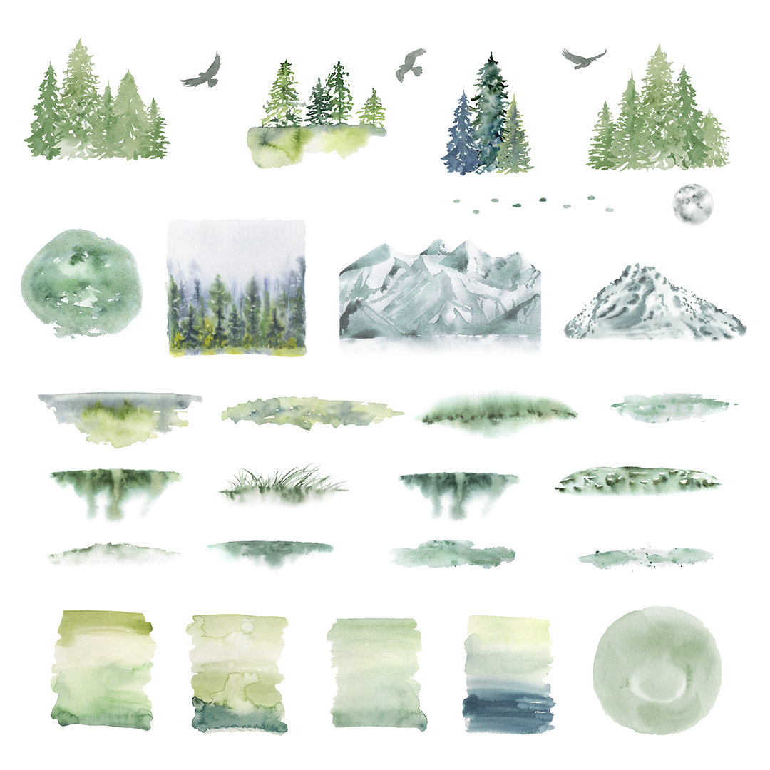 Watercolor forest tree clipart, landscapes, woodland pine - Inspire Uplift