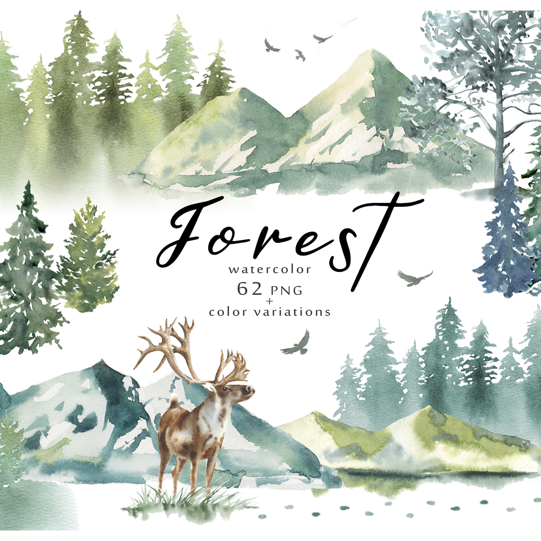 Watercolor forest tree clipart, landscapes, woodland pine | Inspire Uplift