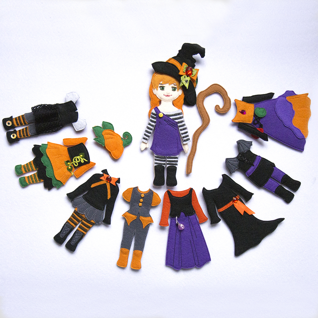 PDF Pattern Felt Witch, Halloween Doll with clothes, Sewing - Inspire ...