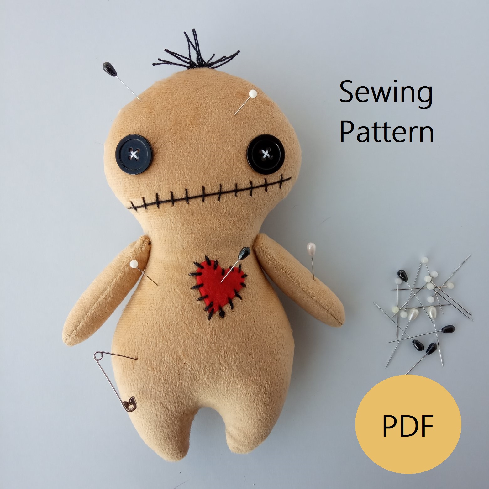 Plush Pattern PDF Voodoo Doll Step by step Tutorial Inspire Uplift