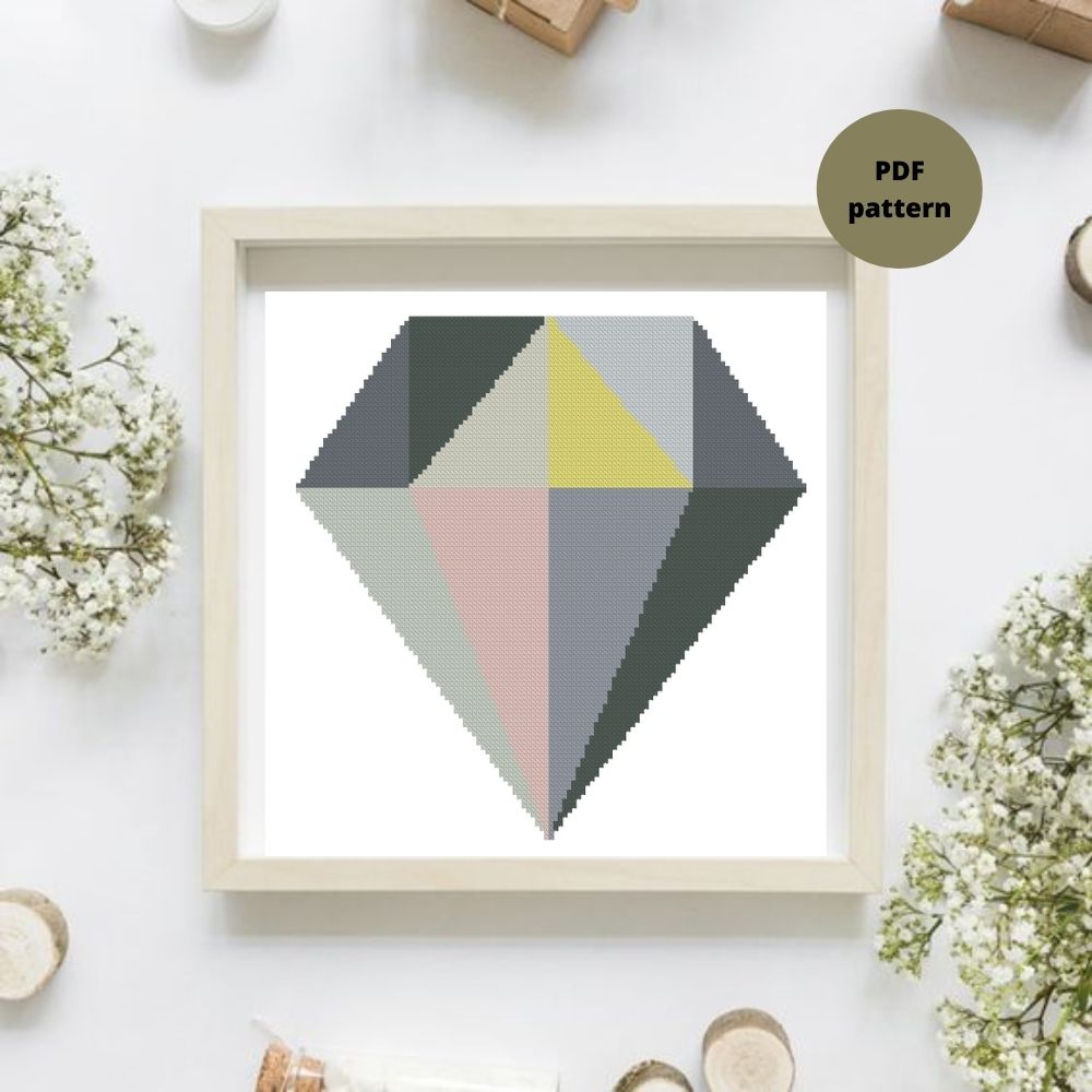 Geometric Diamond cross stitch PDF pattern, Gemstone embroid - Inspire ...