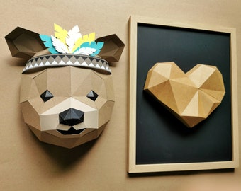 papercraft bear head,tribal bear,tribal animals,3d animals,l - Inspire ...