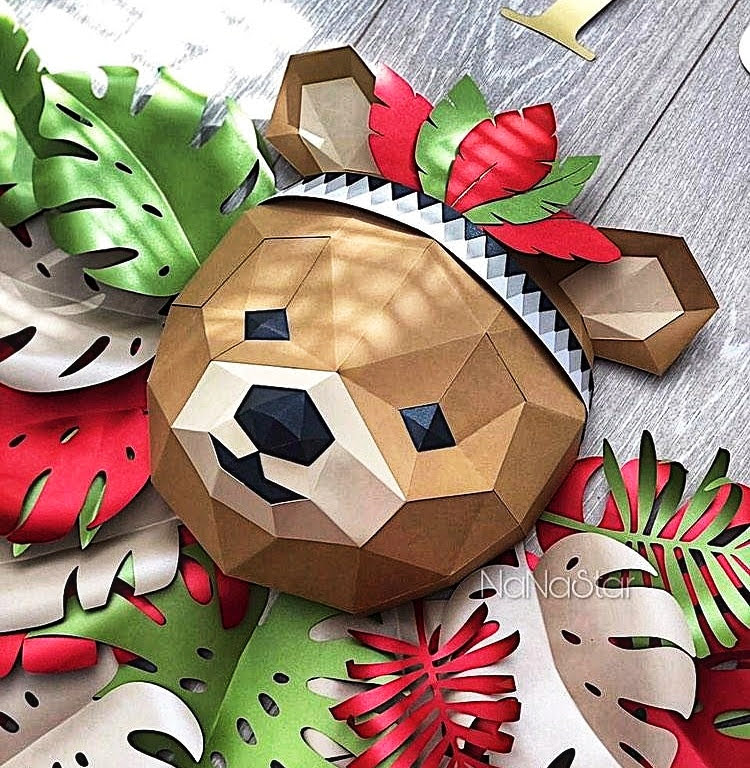 papercraft bear head,tribal bear,tribal animals,3d animals,l - Inspire ...