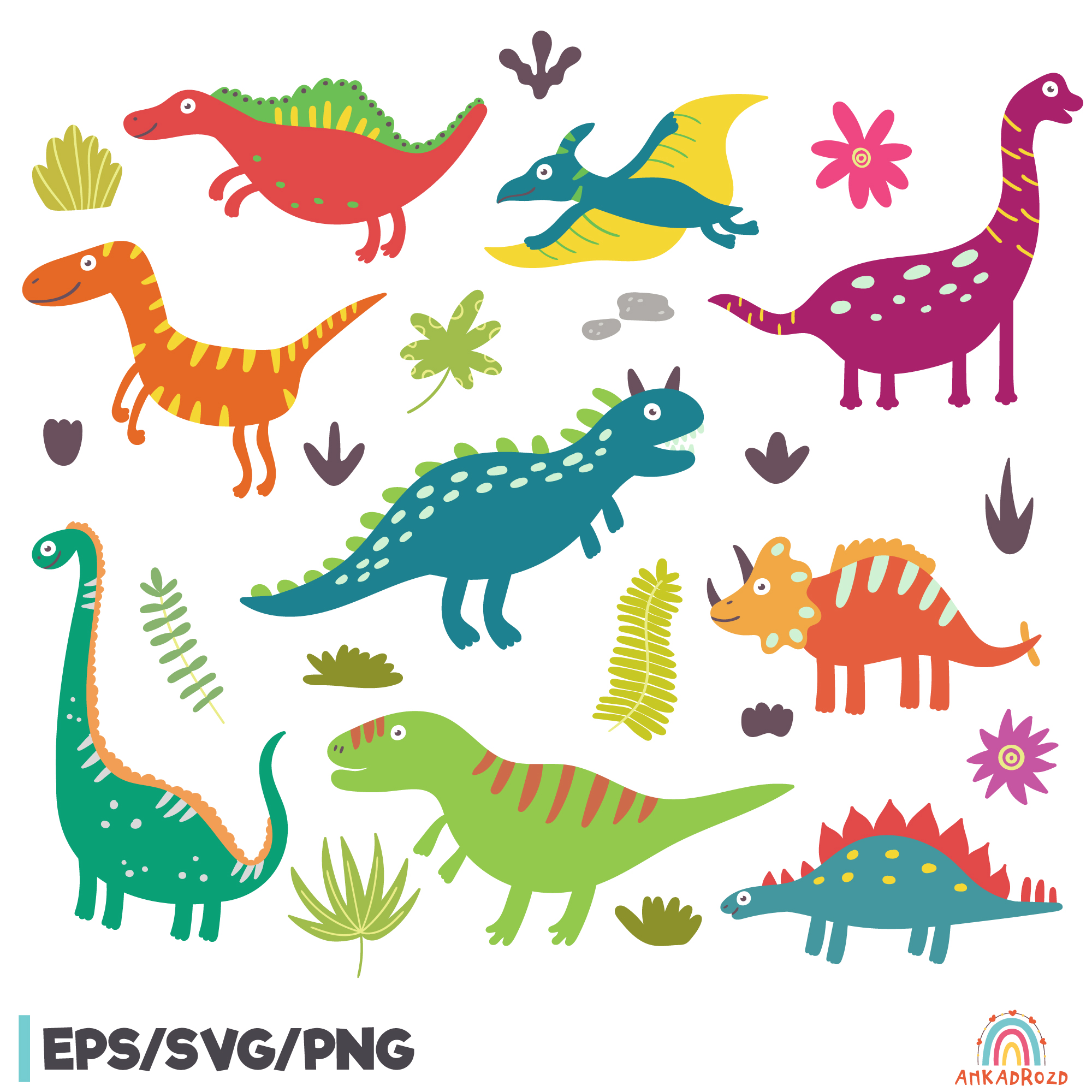 Dinosaur Cartoon Character Clipart | Cute art | Anka Drozd | Inspire Uplift