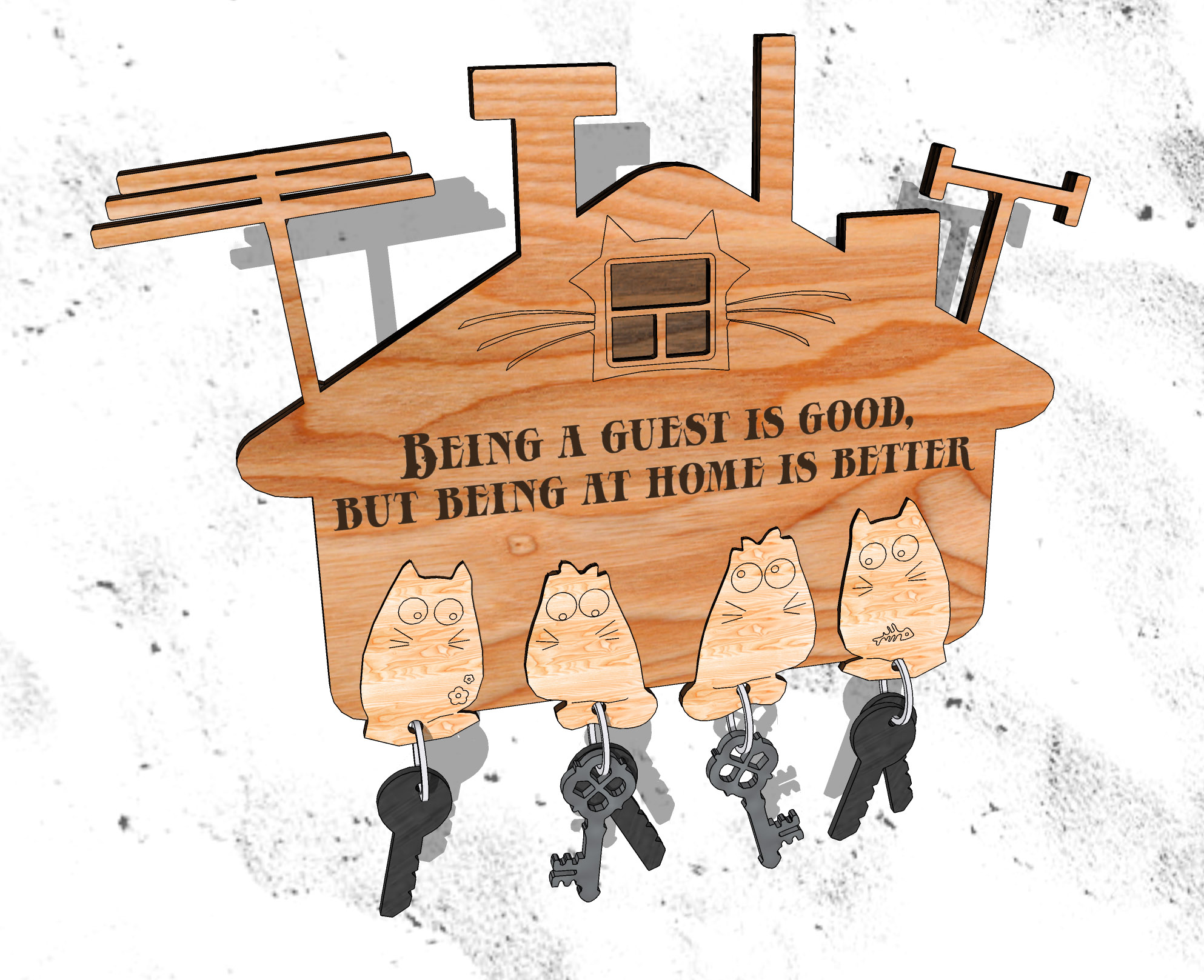 Cats key with cat pedants holder vector model for laser cut - Inspire ...