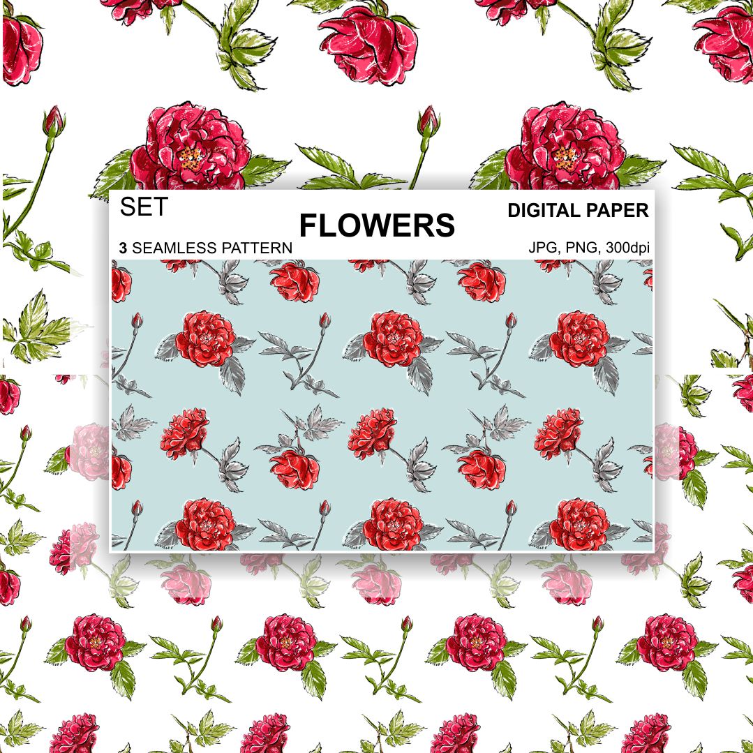Roses Seamless Pattern Flowers Digital Paper PNG Fabric Post | Inspire ...