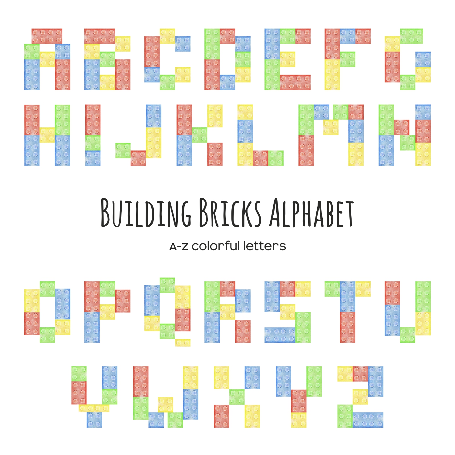 Watercolor Building Bricks Alphabet Clipart Letters A-Z - Inspire Uplift