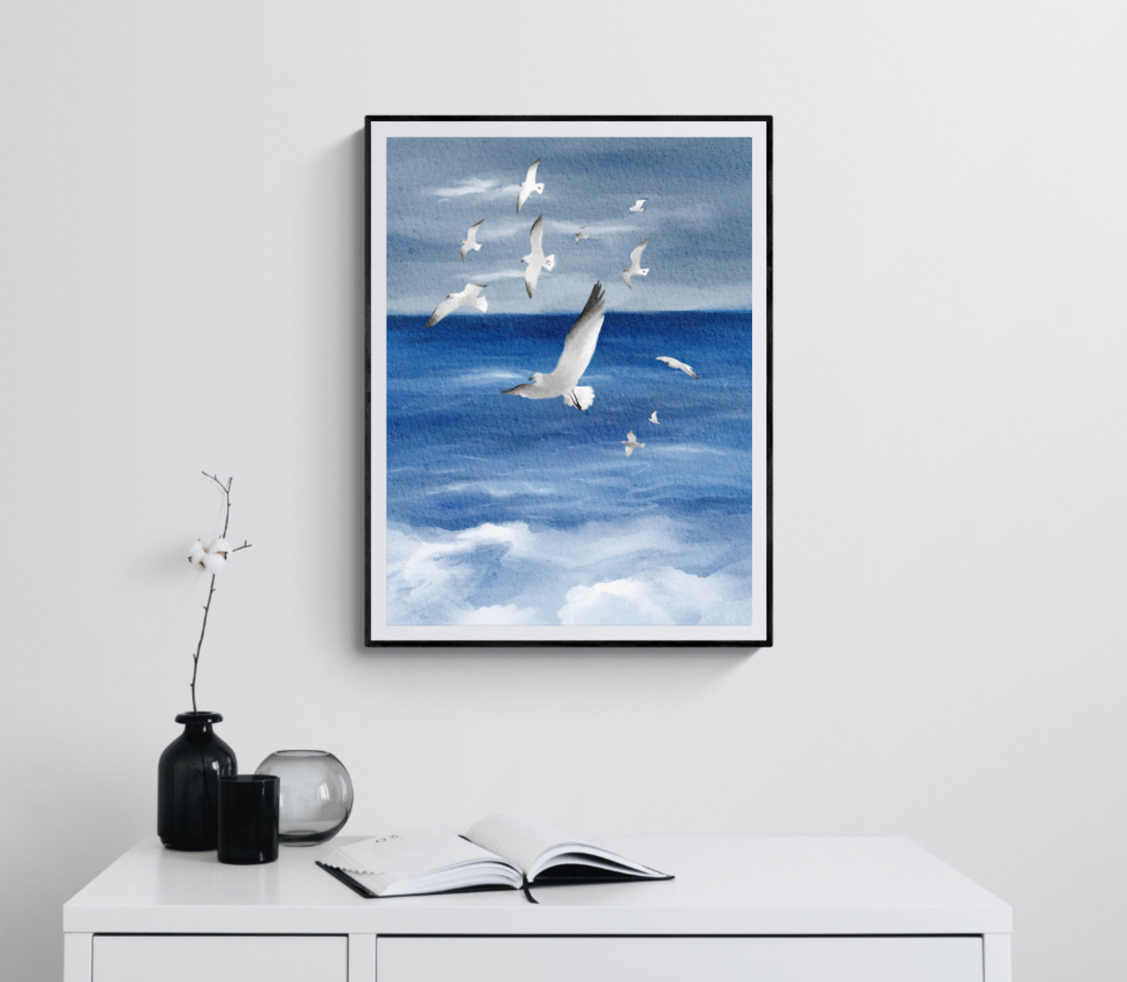 Blue Sea Watercolor Print Blue Ocean Wall Art Seascape Print | Inspire ...