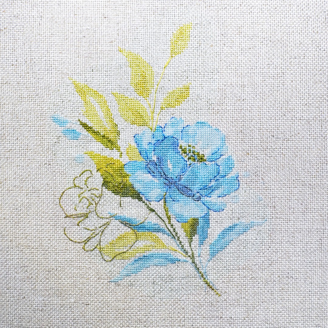 Vintage blue flower cross stitch pattern - Inspire Uplift