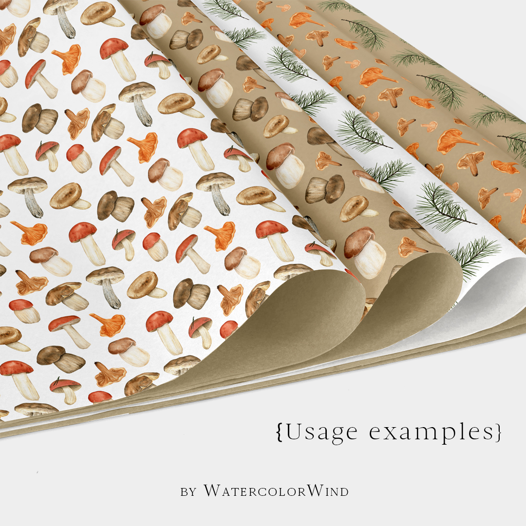 Fall Forest Mushroom Seamless Patterns, Autumn Digital Paper - Inspire ...