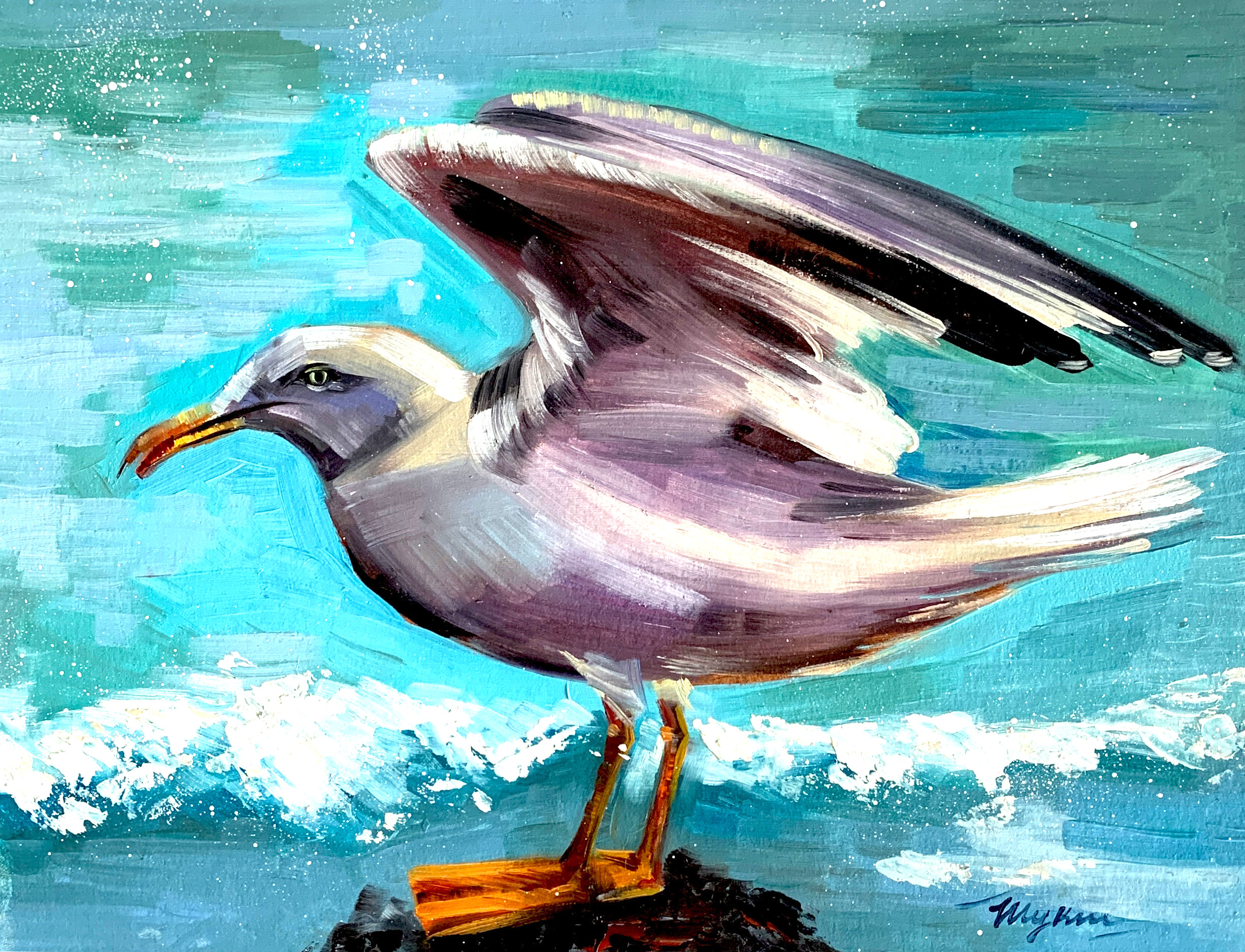 Seagull Painting Seagull Oil Painting Bird Original Art Seas - Inspire ...