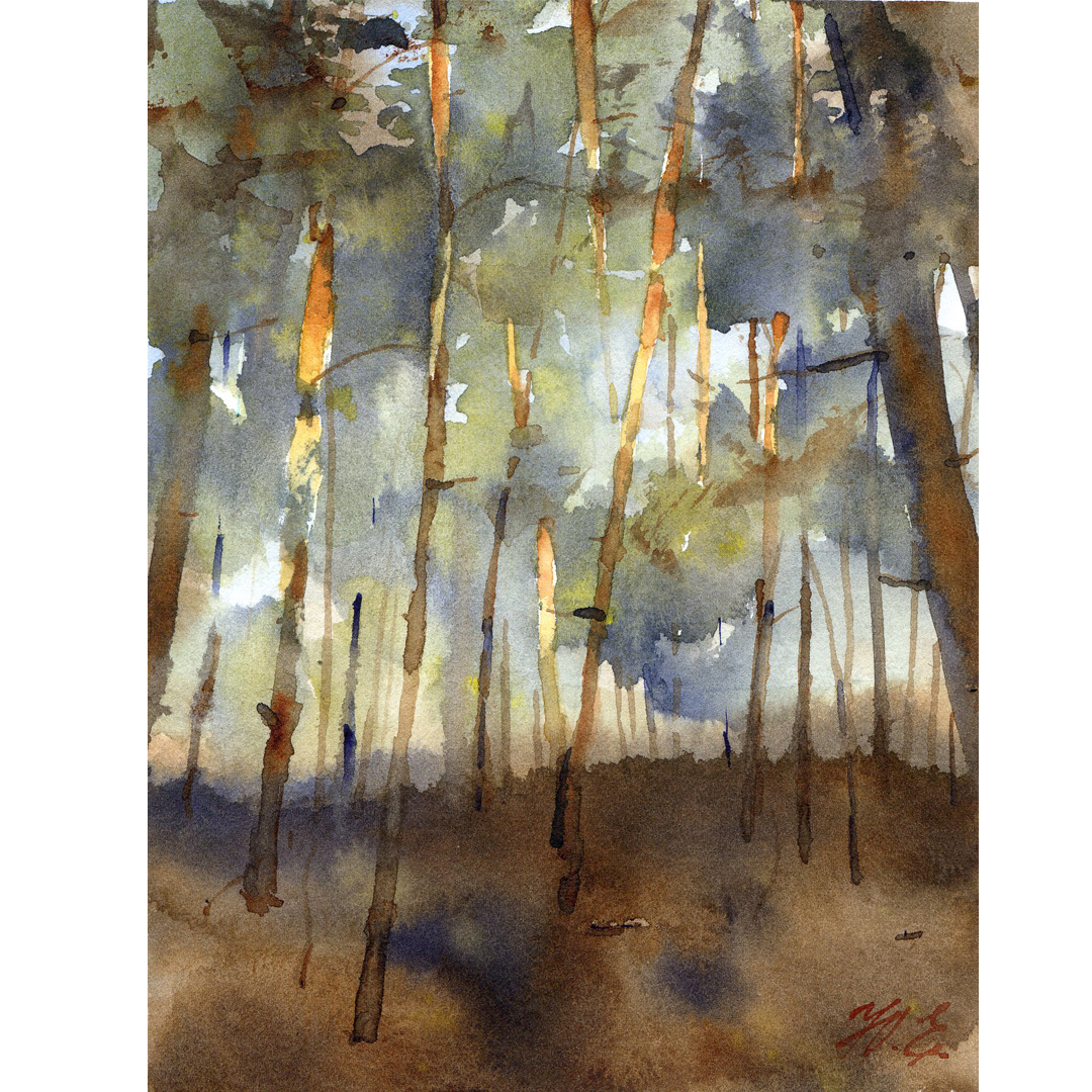 Pine forest small art Original watercolor painting by Yulia | Inspire ...
