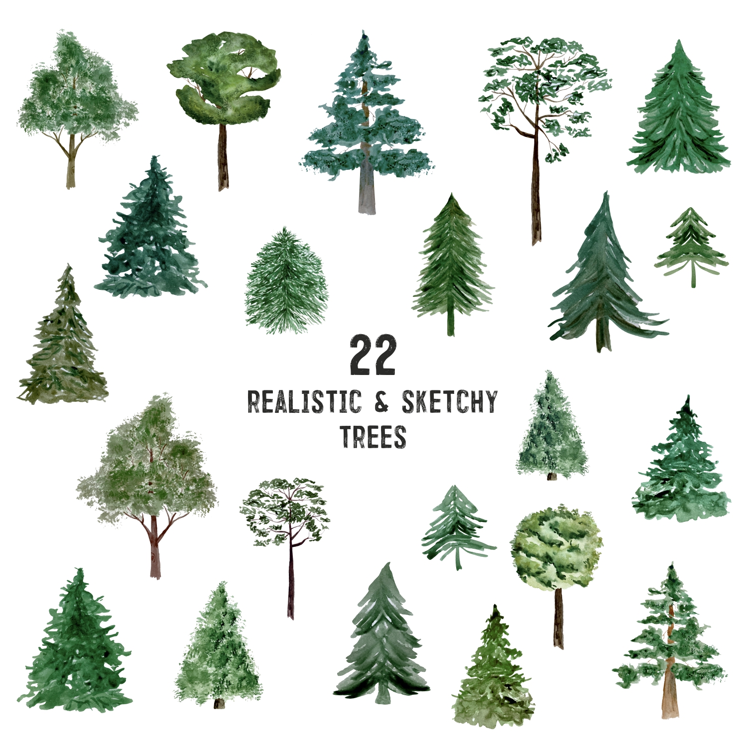 Watercolor forest landscape clipart, tree illustration PNG - Inspire Uplift