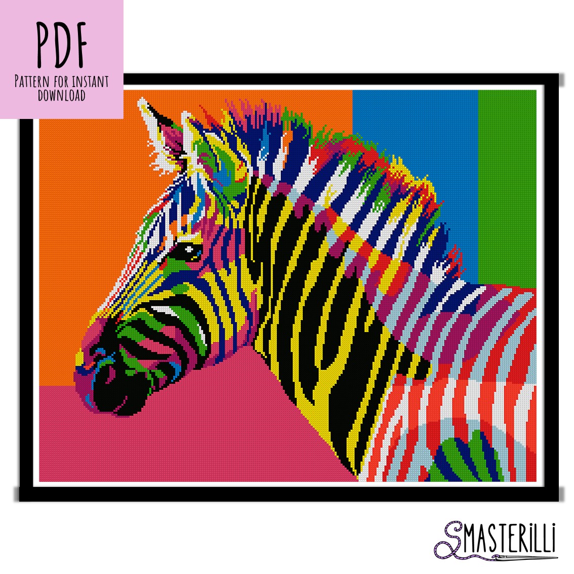 Rainbow zebra cross stitch pattern PDF , JPG pop art animals - Inspire ...