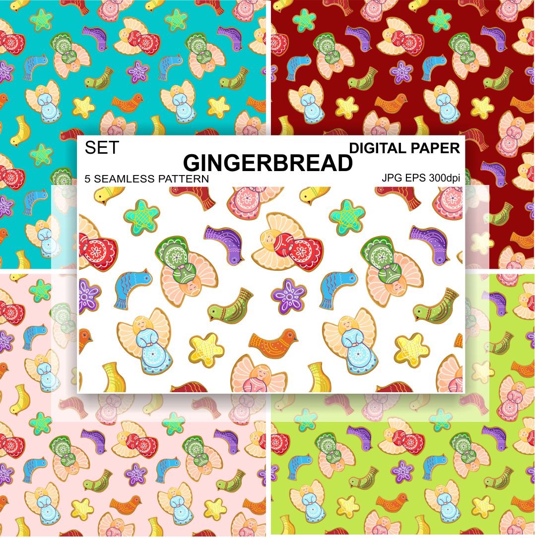 Gingerbread Seamless Pattern, Angels Christmas Digital Paper | Inspire ...