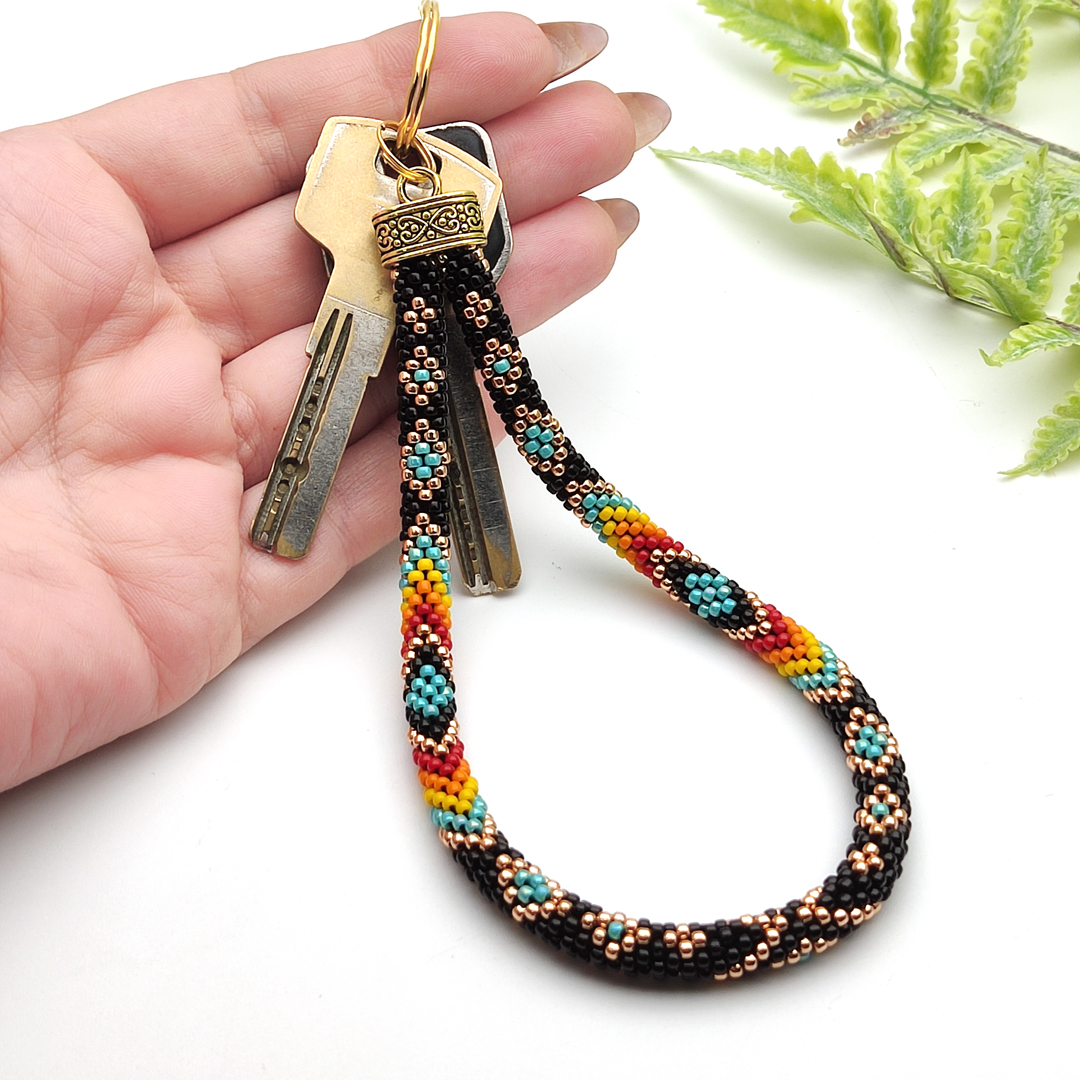 Native style beaded wrist keychain Black keychain wristlet B - Inspire ...