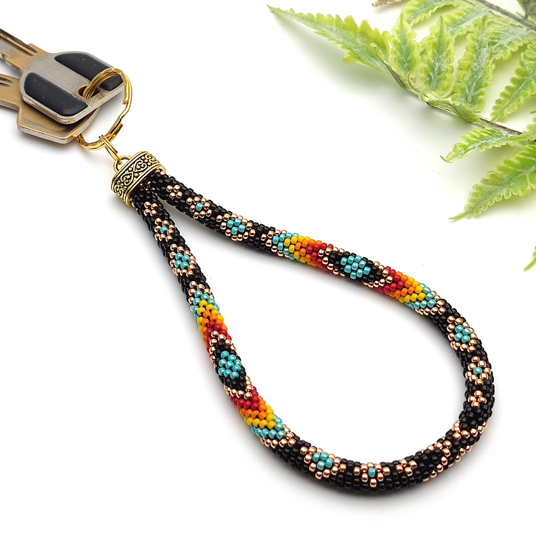Native style beaded wrist keychain Black keychain wristlet B - Inspire ...