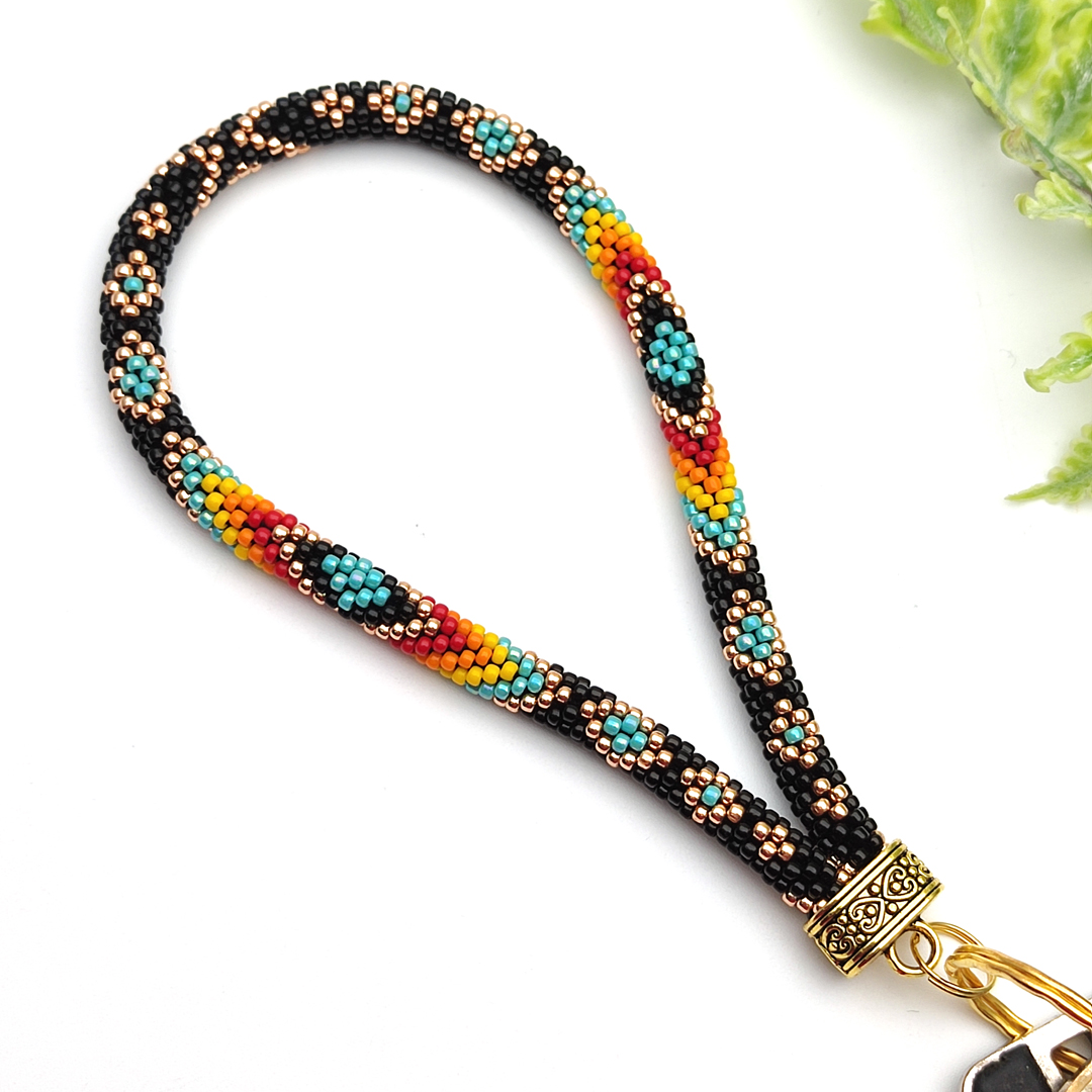 Native style beaded wrist keychain Black keychain wristlet B - Inspire ...