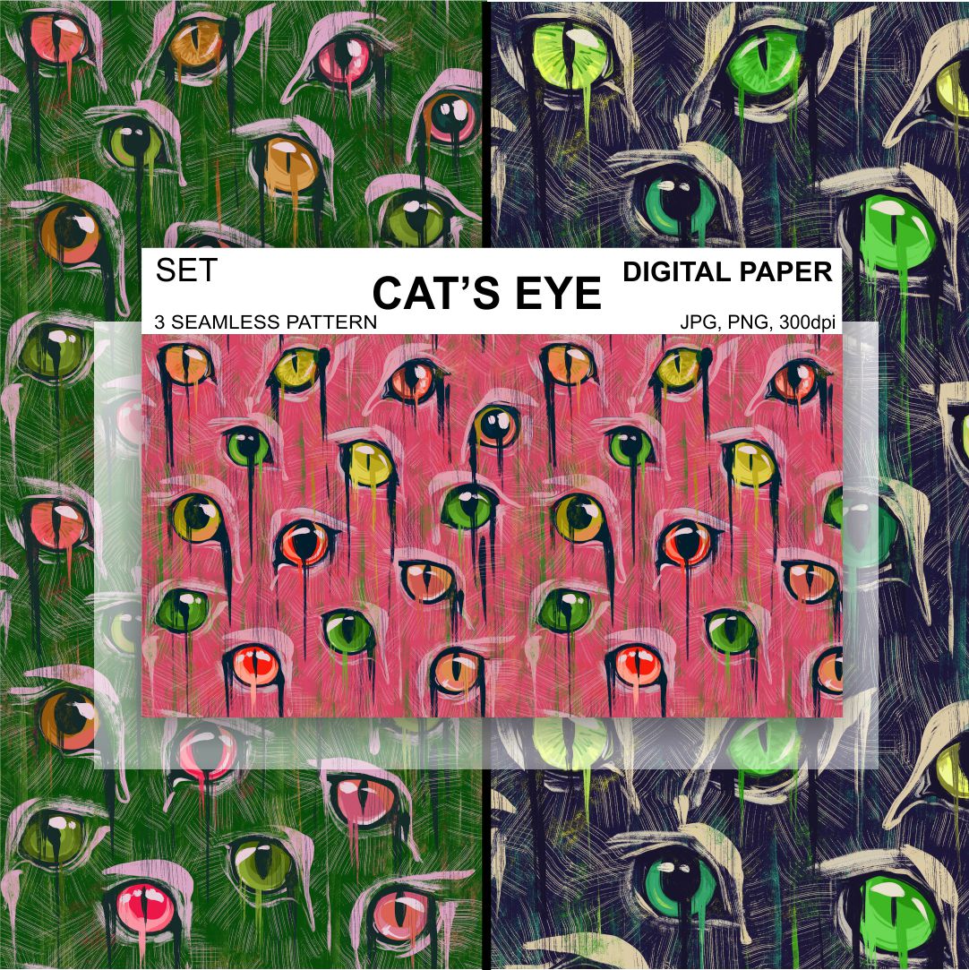 Cat's Eyes Seamless Pattern, Halloween Digital Paper, PNG Fi | Inspire ...