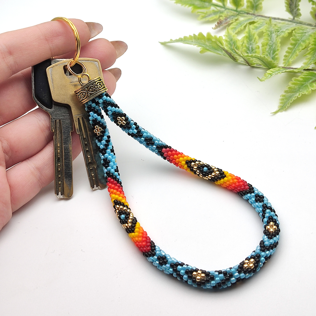 Blue Native Style keychain Beaded wristlet Wrist keychain Be | Inspire ...