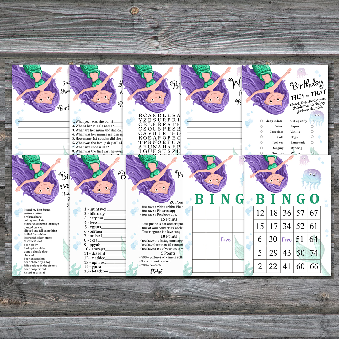 Mermaid Birthday Party Games bundle,Adult birthday games pac | Inspire ...