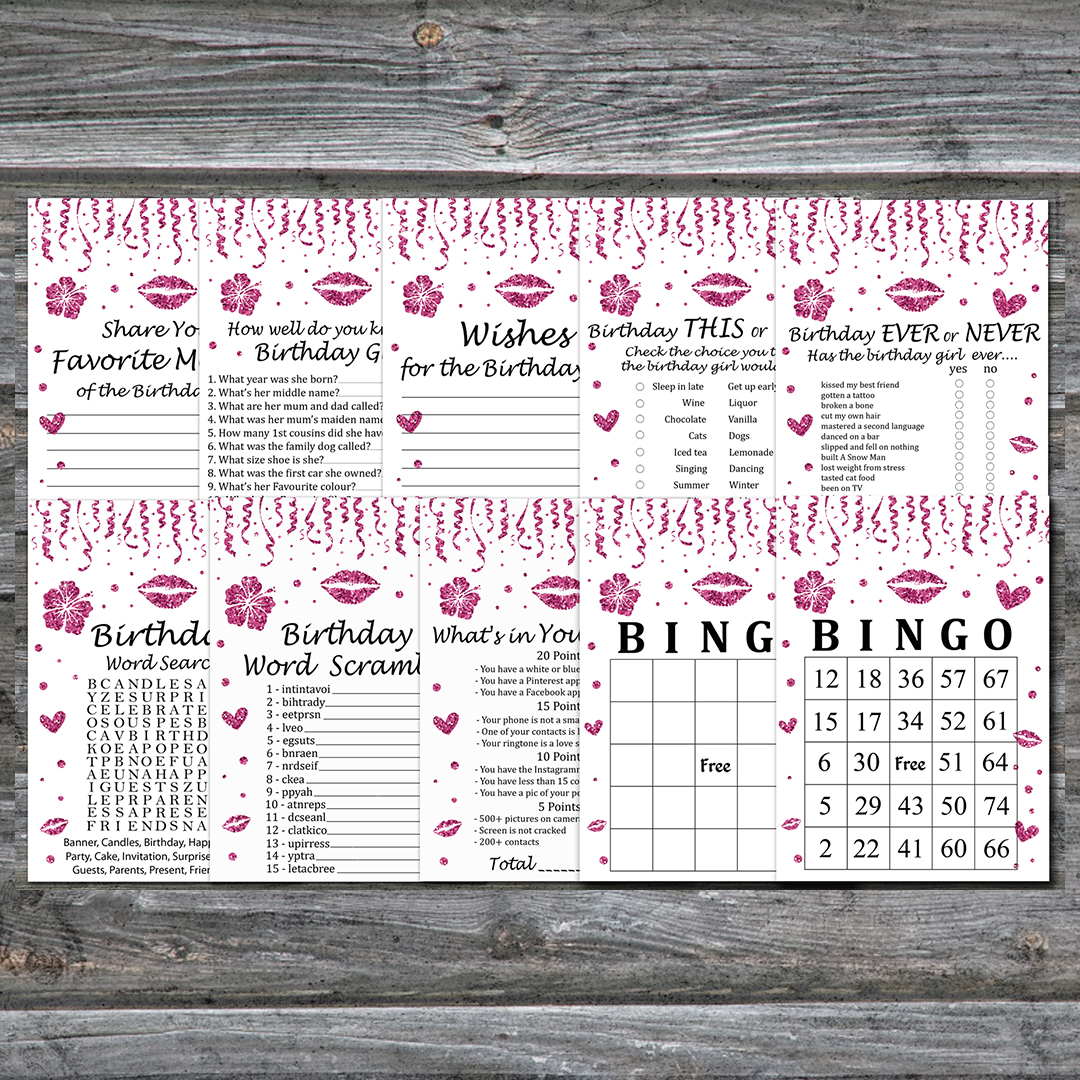 Pink glitter Birthday Party Games bundle,Adult birthday game | Inspire ...