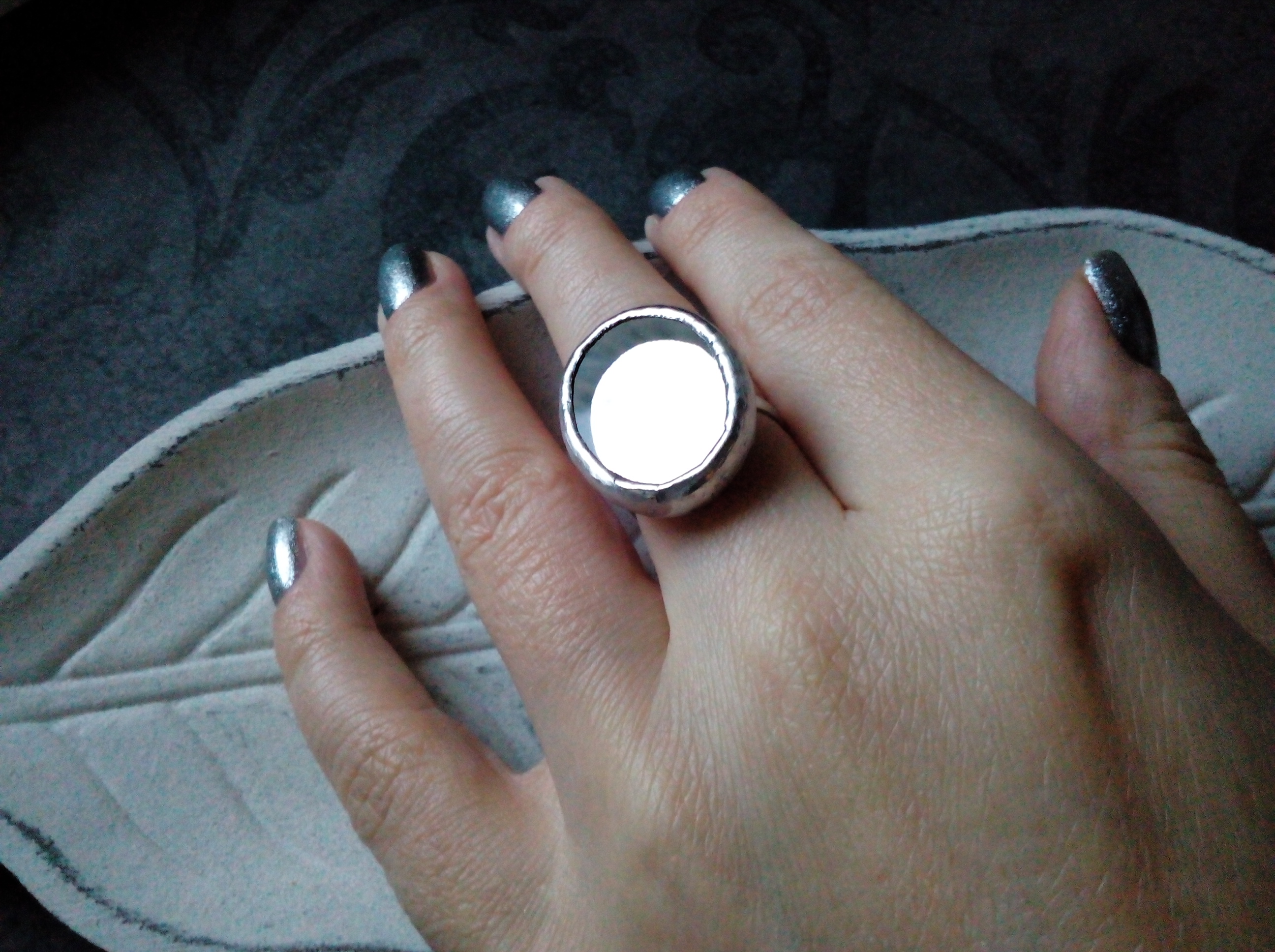 Mirror oval ring, tin soldered glass ring, stained glass ri - Inspire ...