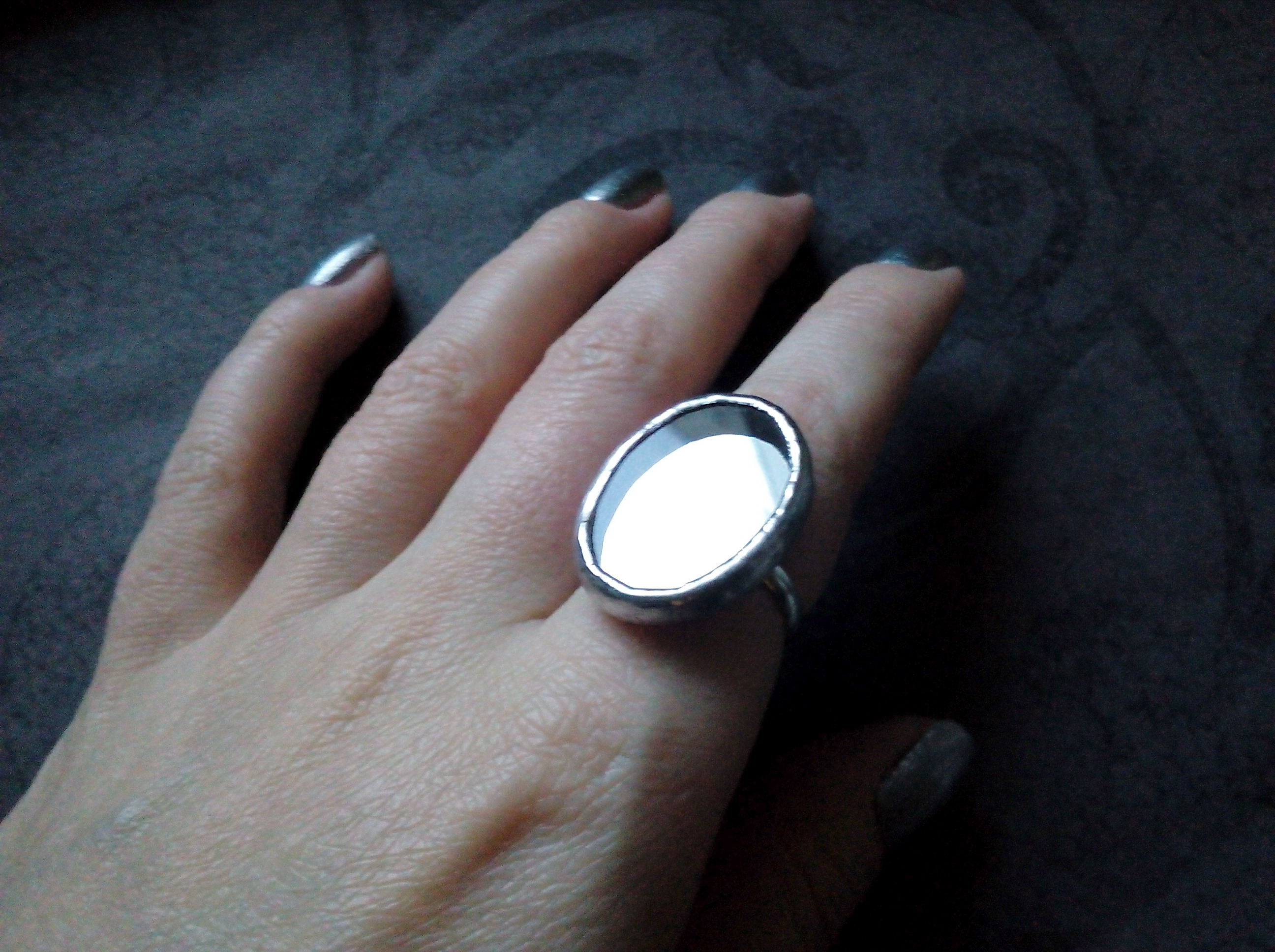 Mirror oval ring, tin soldered glass ring, stained glass ri - Inspire ...