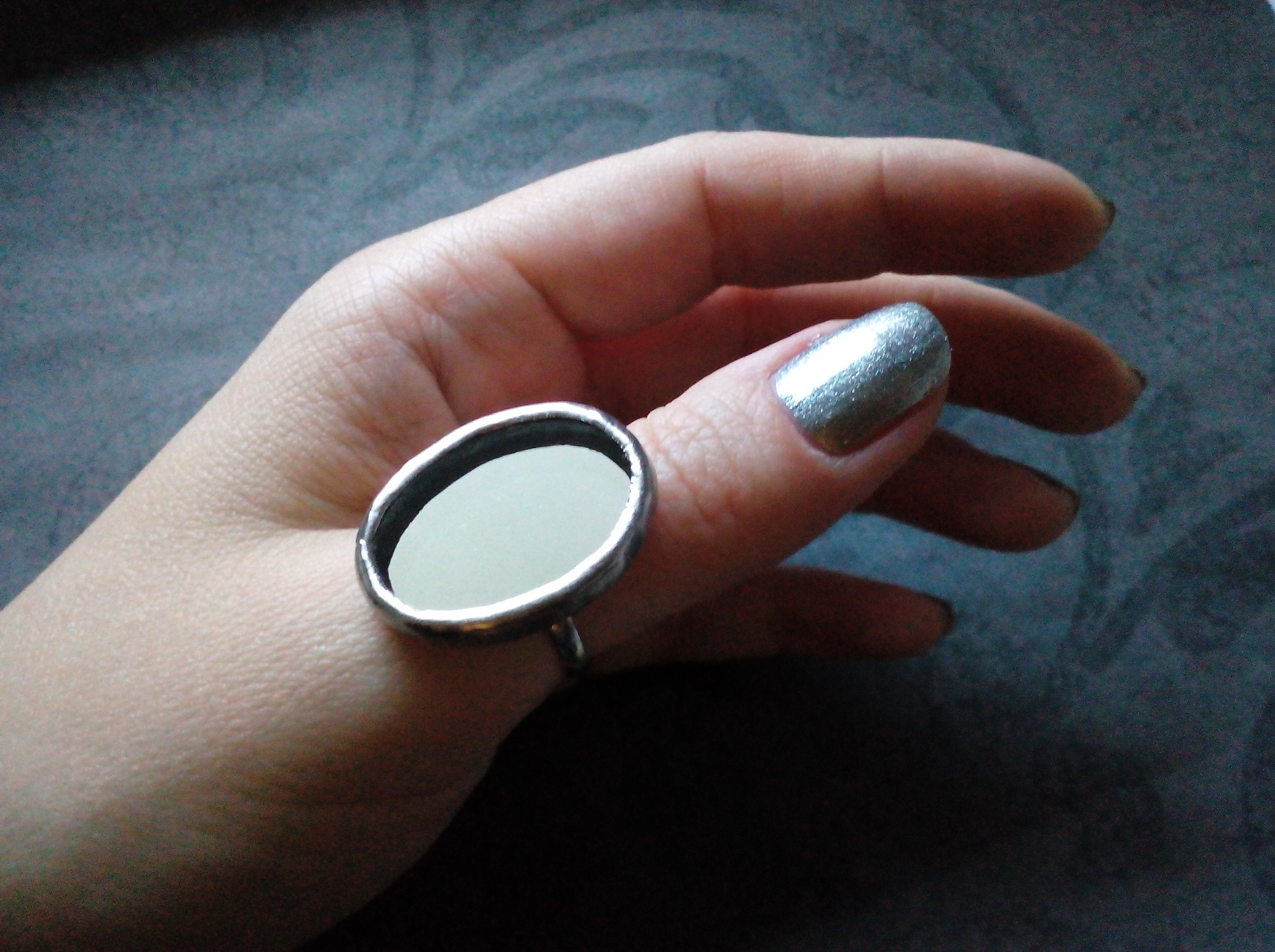 Mirror oval ring, tin soldered glass ring, stained glass ri - Inspire ...