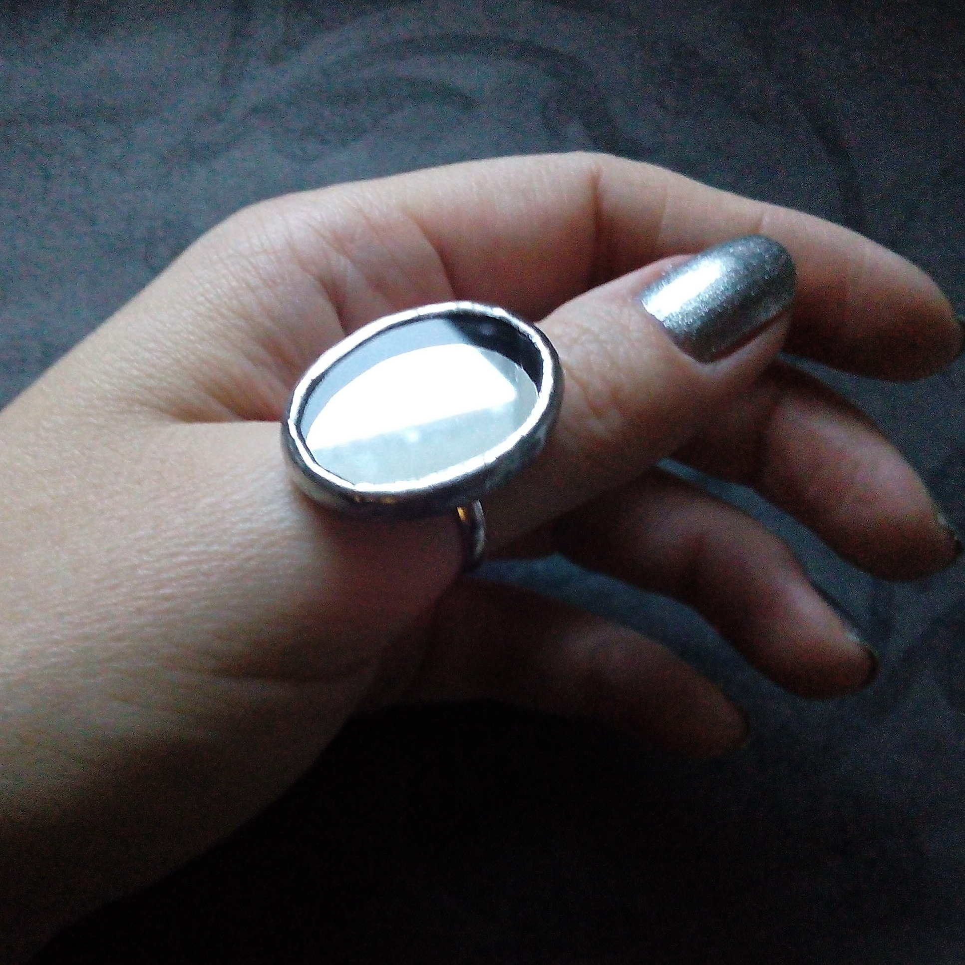 Mirror oval ring, tin soldered glass ring, stained glass ri - Inspire ...