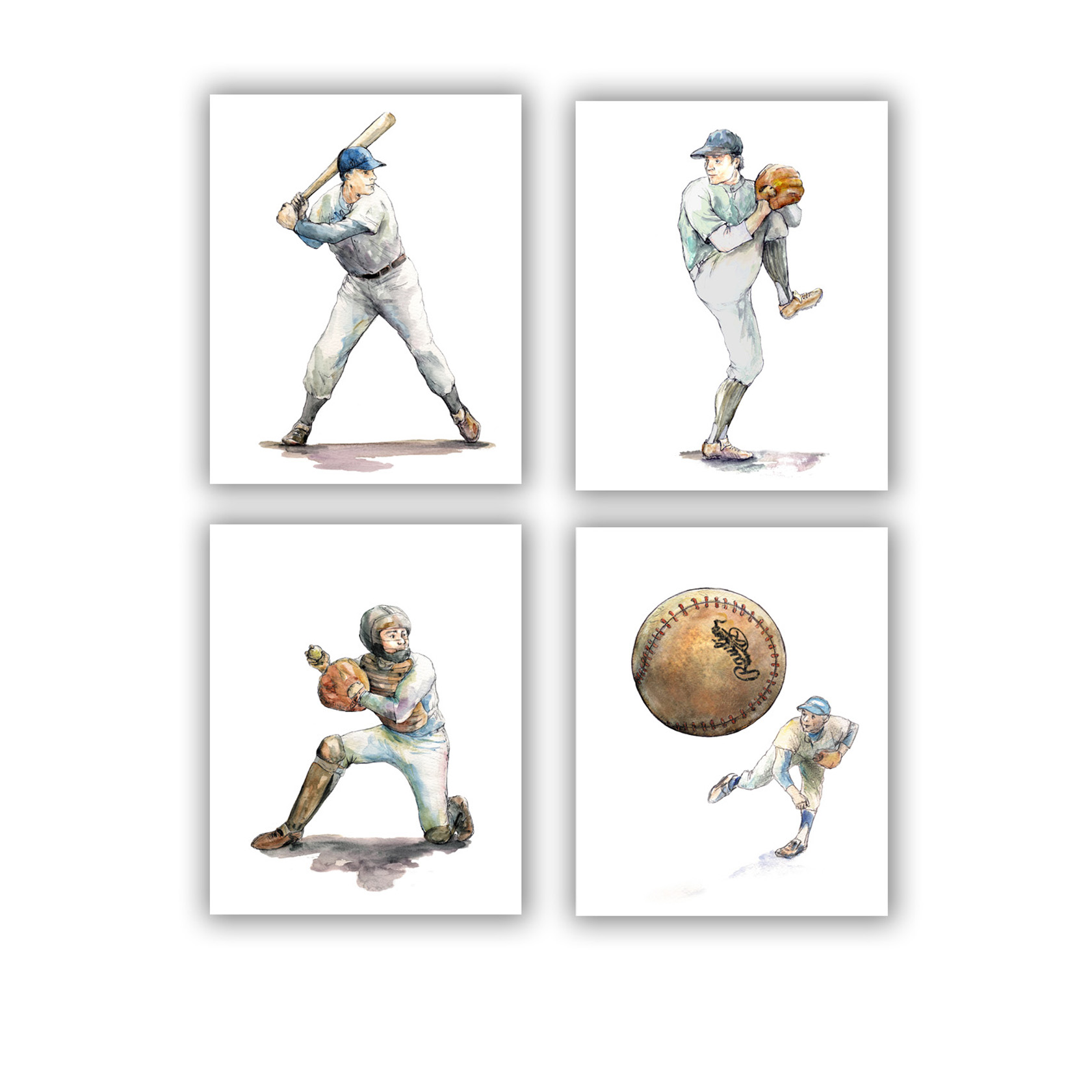 Baseball print Set of 4 pictures Toddler room wall hanging | Inspire Uplift