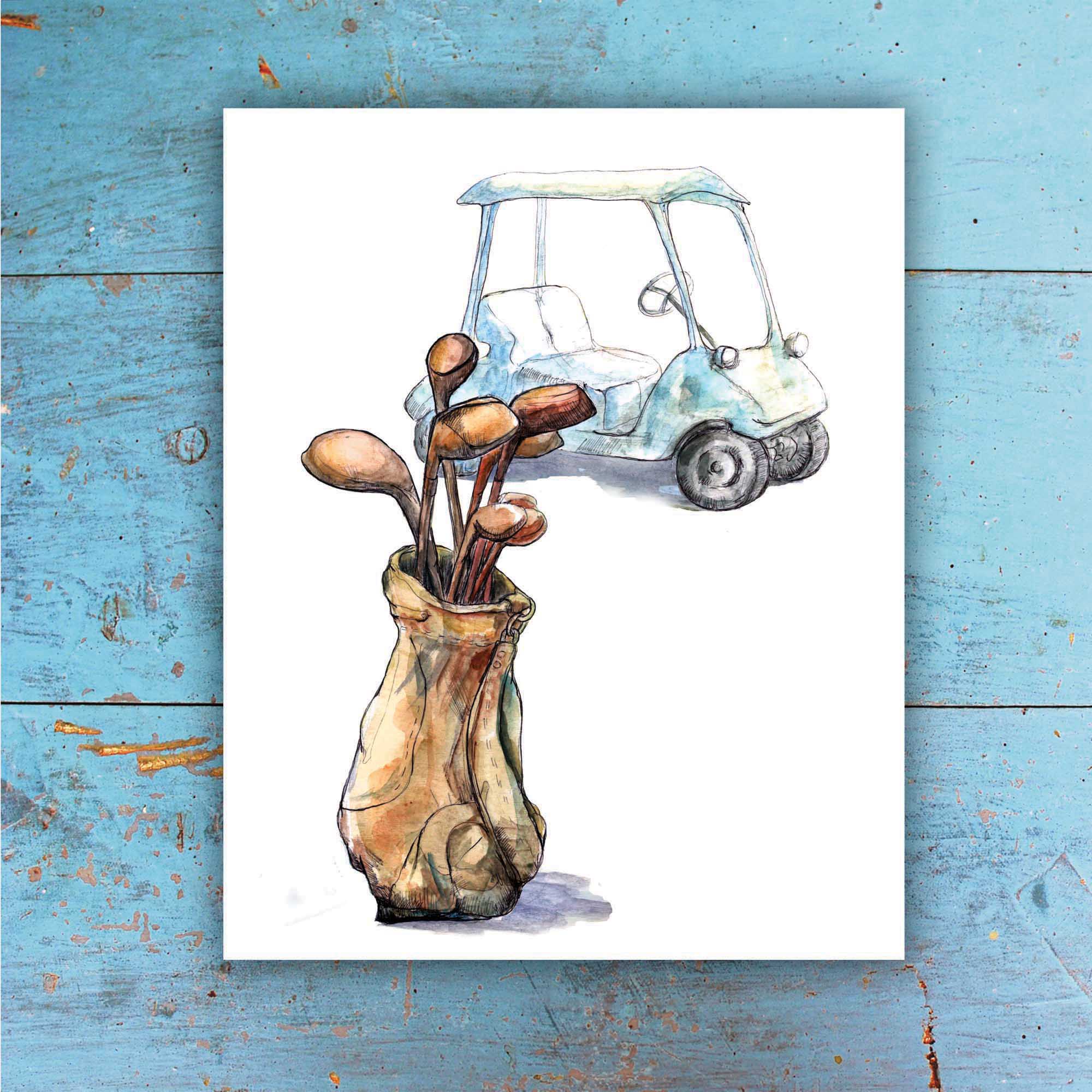 Golf fine art print Set 3 pictures Vintage sport theme art - Inspire Uplift