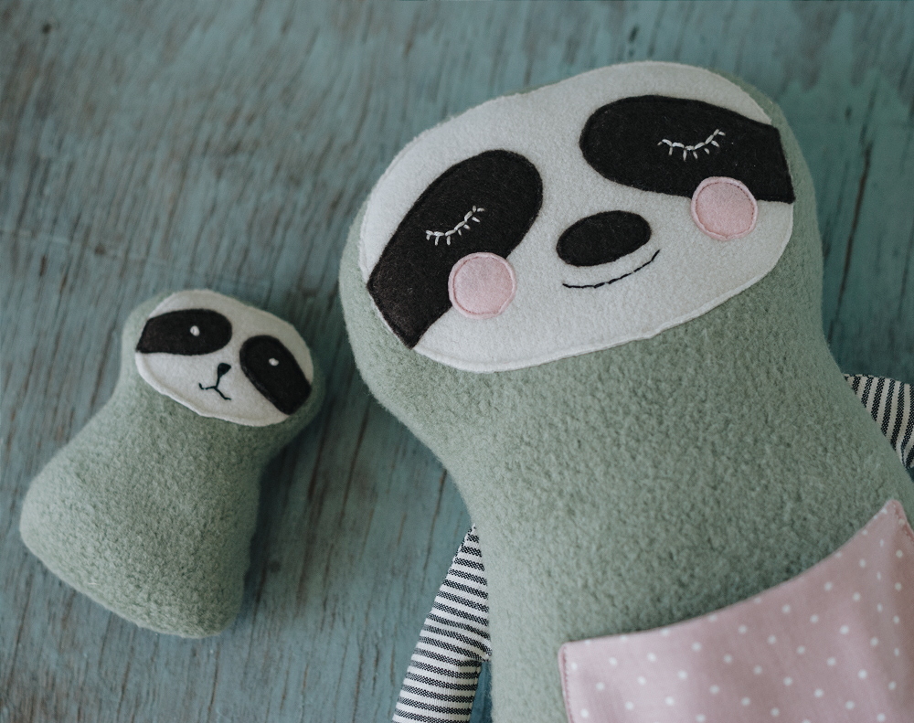 Sloth with baby. Sewing pattern and tutorial PDF - Inspire Uplift
