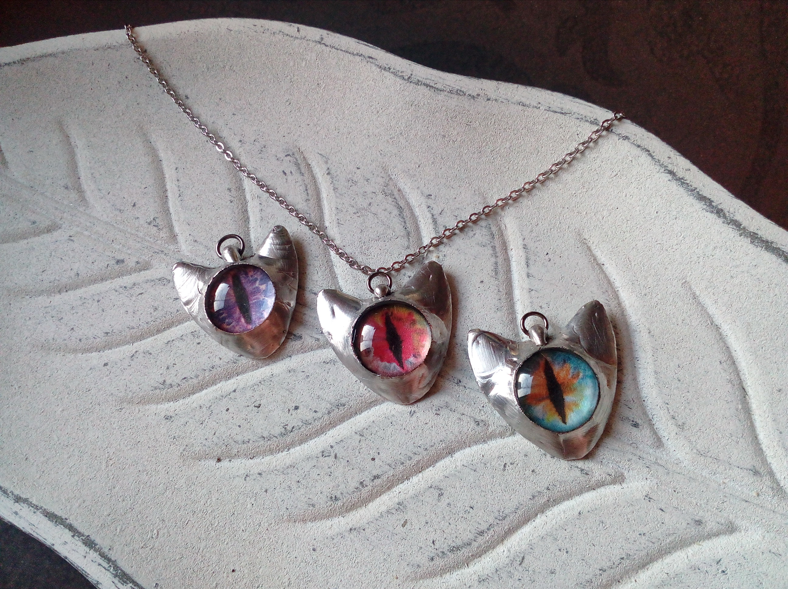 CAT necklace, cat eye tin soldered pendant, cat lovers jewel - Inspire ...