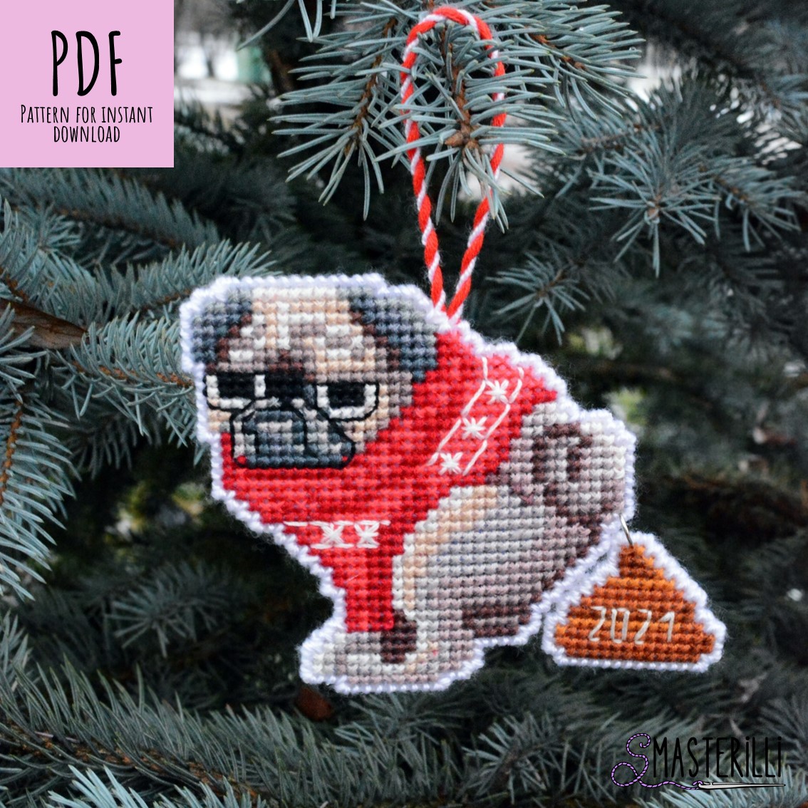 Christmas dog cross stitch pattern PDF for plastic canvas , | Inspire ...